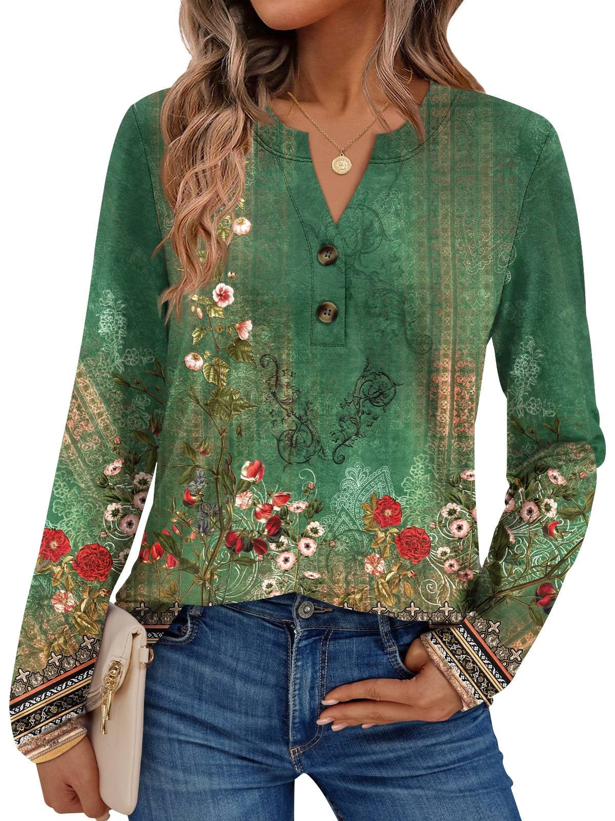 SUNBS Henley Blouses for Women Long Sleeve Shirts Fall Fashion Dressy ...