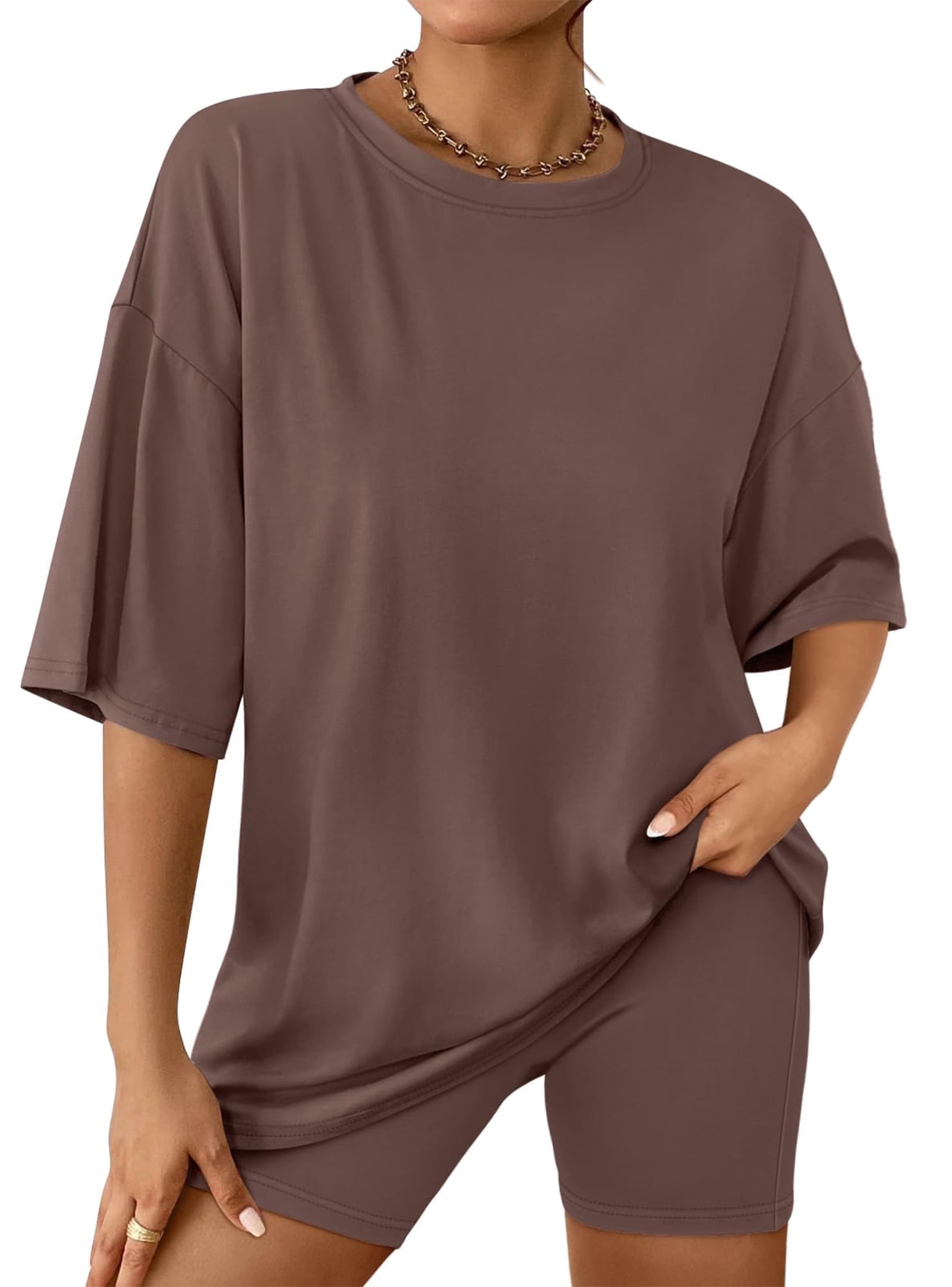 SUNBS 2 Piece Oversized Shirt and Shorts Set for Women, Lounge Wear, S ...