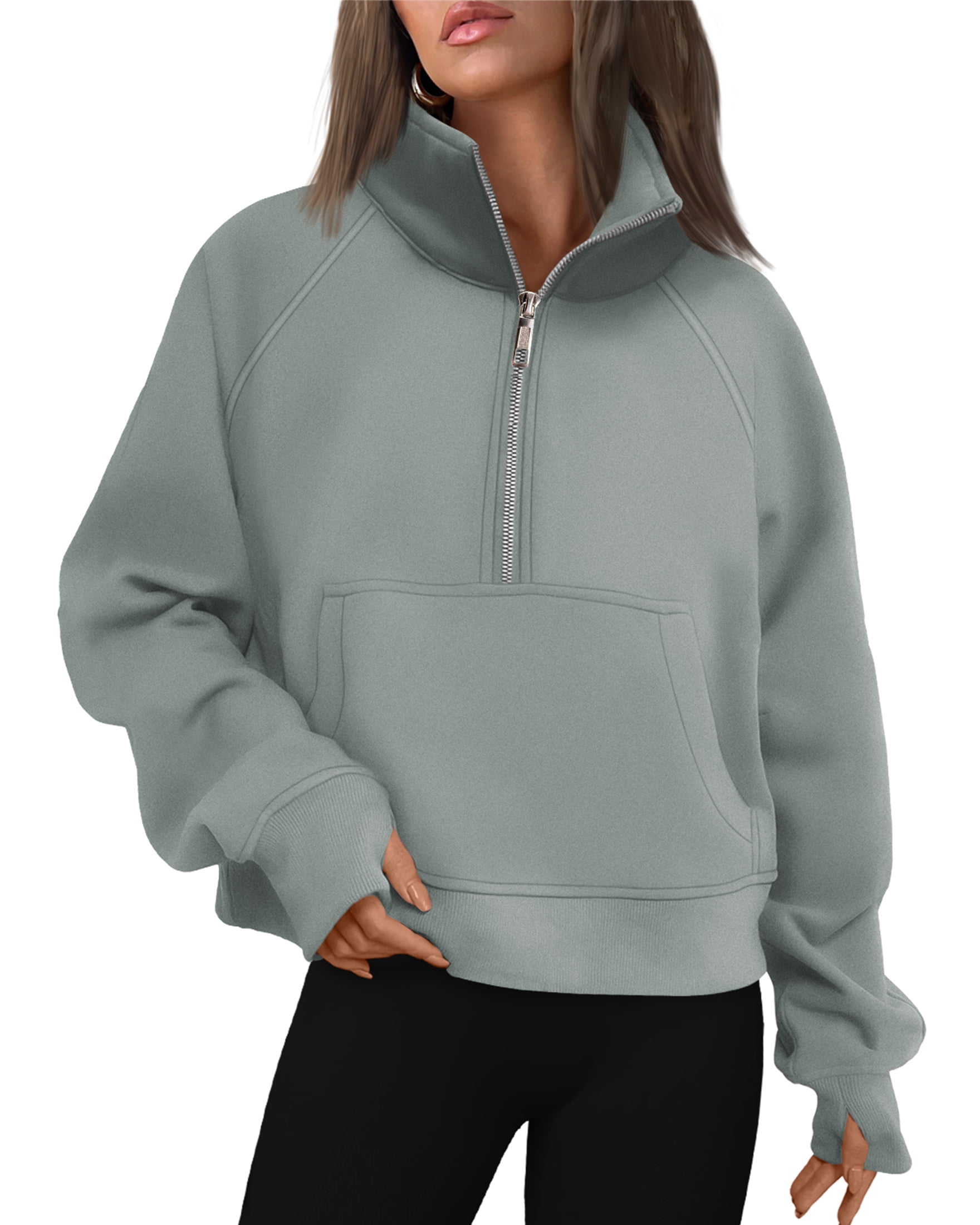 SUNBS Women's Sweatshirt Quarter-Zip V Neck Fleece Pullover Hoodie with ...