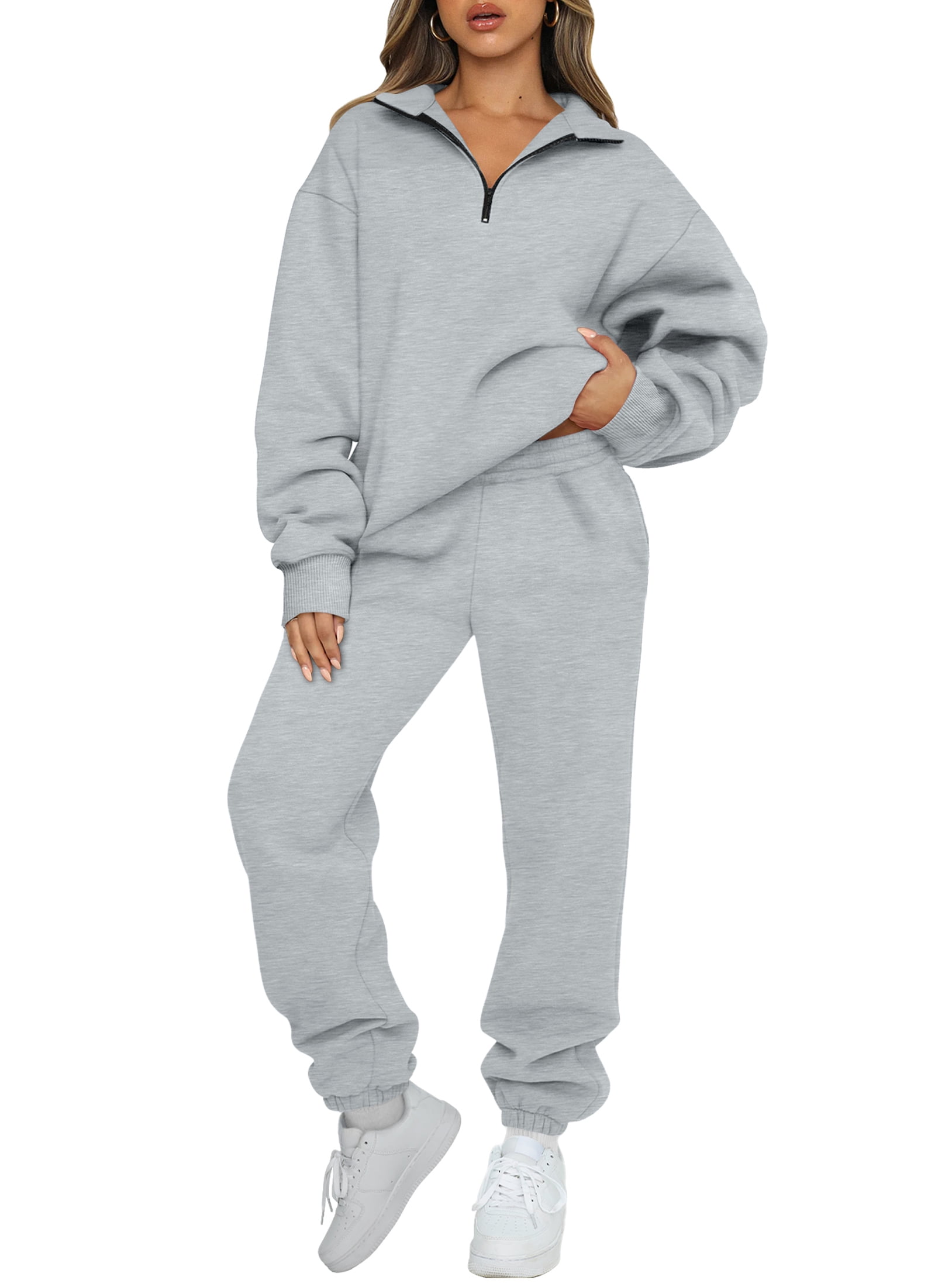 SUNBS Women's Sweatsuits 2 Piece Outfits Long Sleeve Half Zip Pullover ...