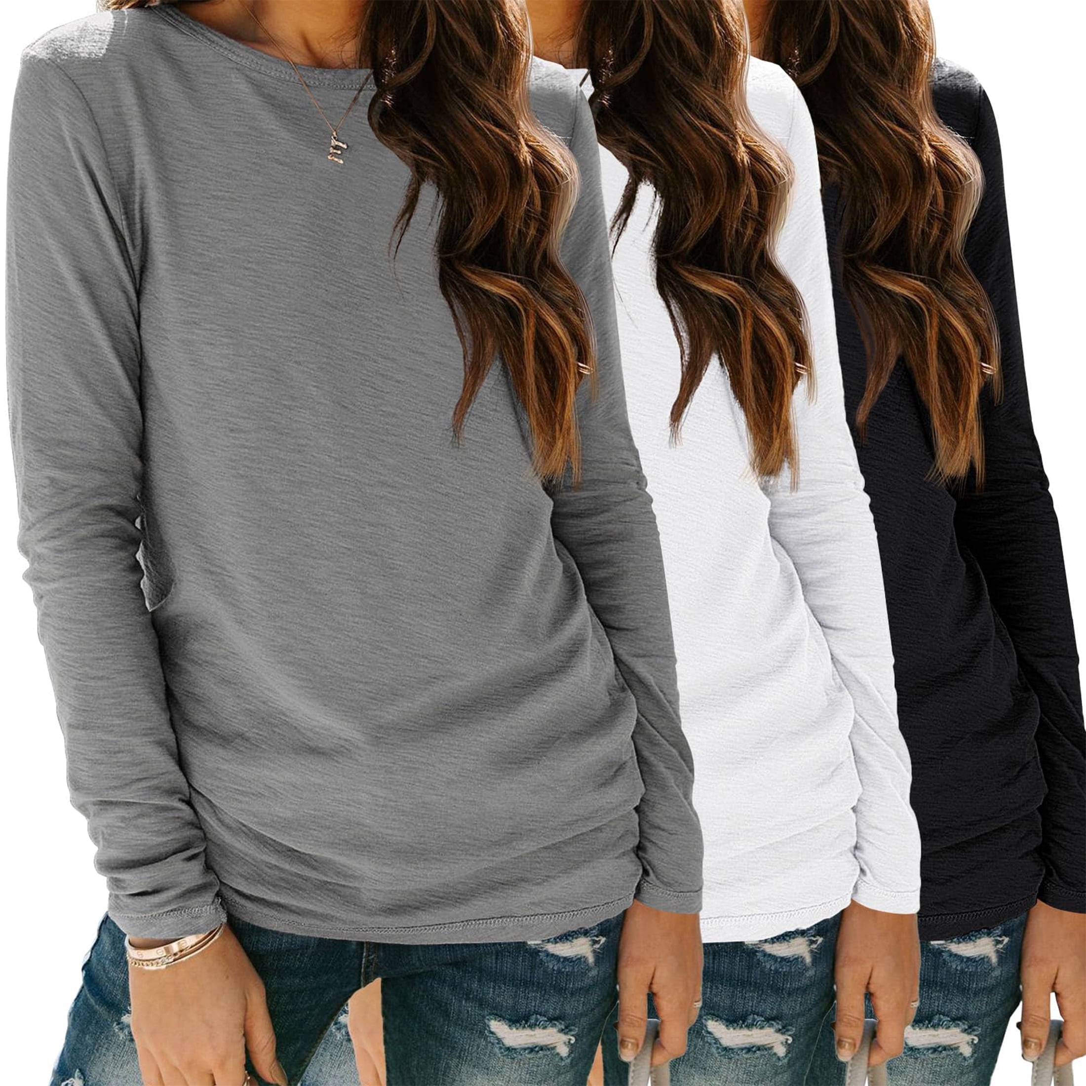 SUNBS Women's Long Sleeve Shirts, Loose Fit Fall Tops, Basic Workout ...