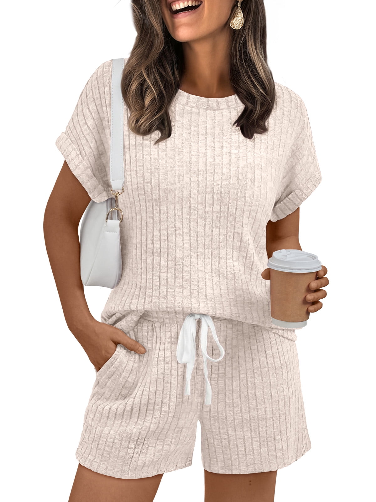 SUNBS Lounge Sets for Women 2 Piece Outfit Sets Tunic Shirts Short Cap ...