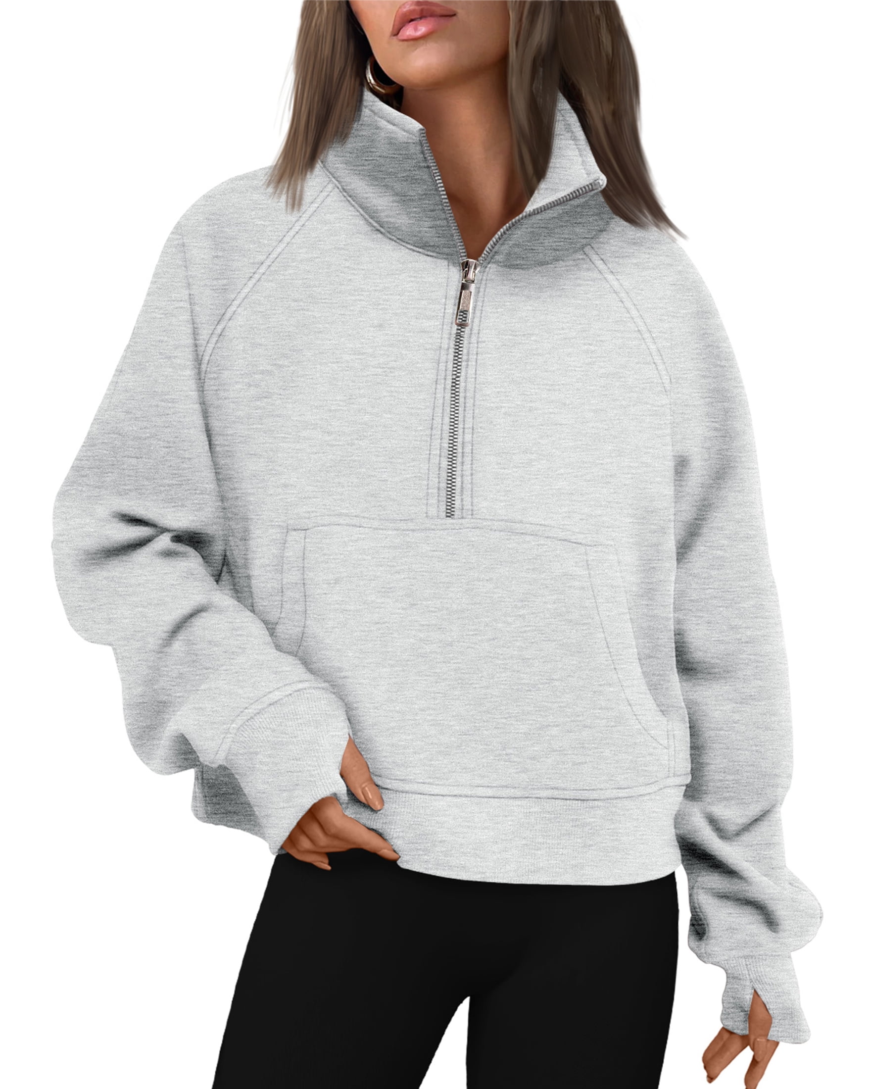 SUNBS Women's Sweatshirt Quarter-Zip V Neck Fleece Pullover Hoodie with ...