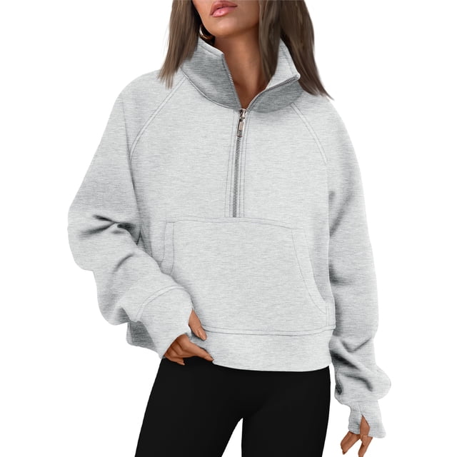 SUNBS Women's Sweatshirt Quarter-Zip V Neck Fleece Pullover Hoodie with ...