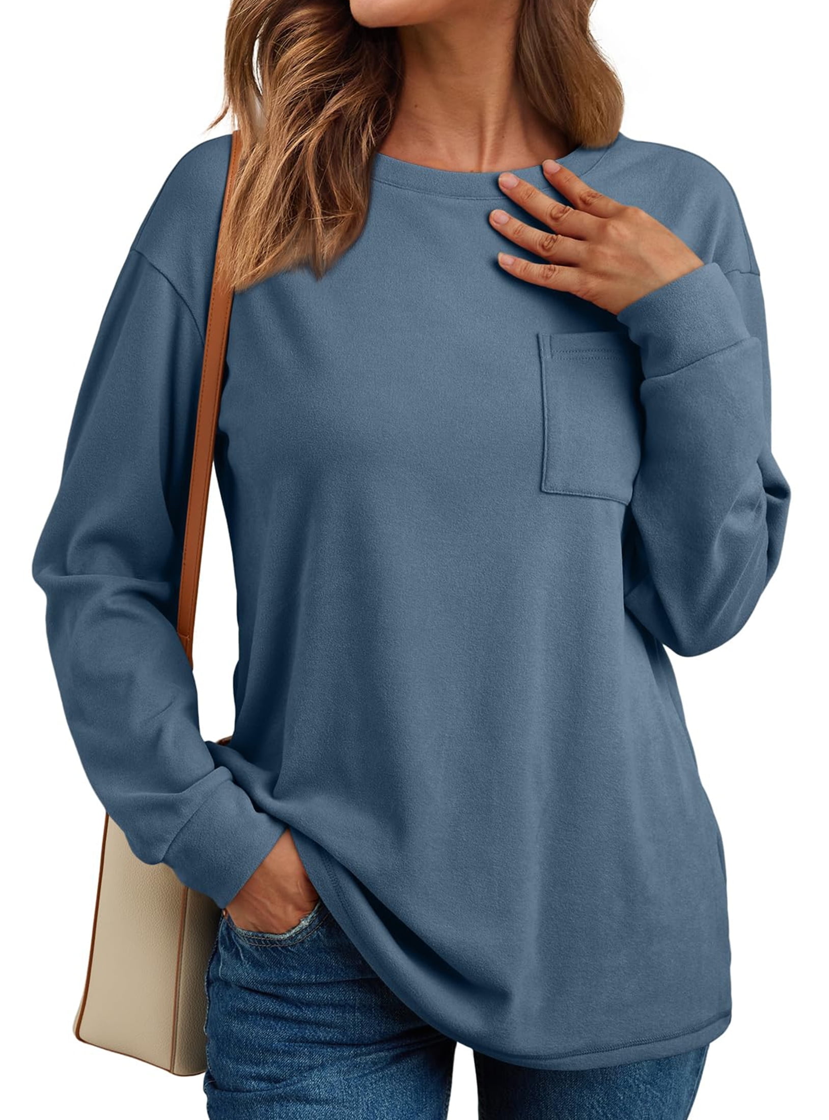 SUNBS Womens Long Sleeve Crewneck Shirts Fall Winter Casual Work Tops ...