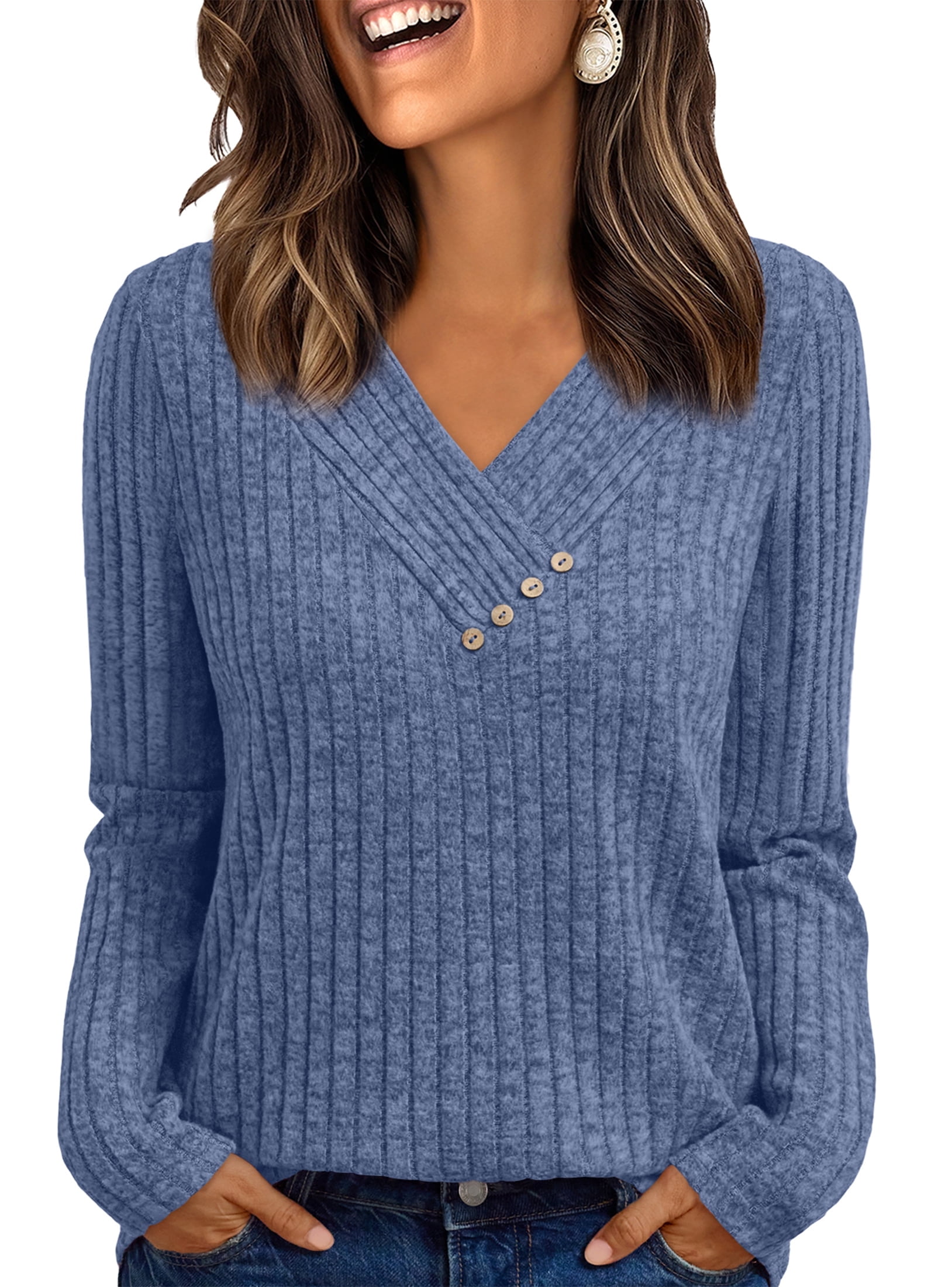 SUNBS Womens Long Sleeve Shirt for Women Fashion V Neck Sweater Tunic ...