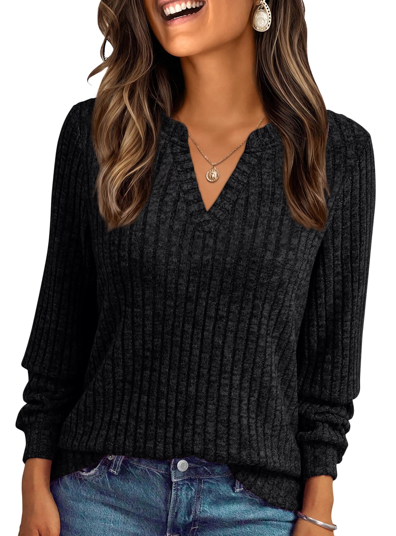 SUNBS Womens Tops Long Sleeve V Neck Shirts Fall Sweater Casual Blouses ...