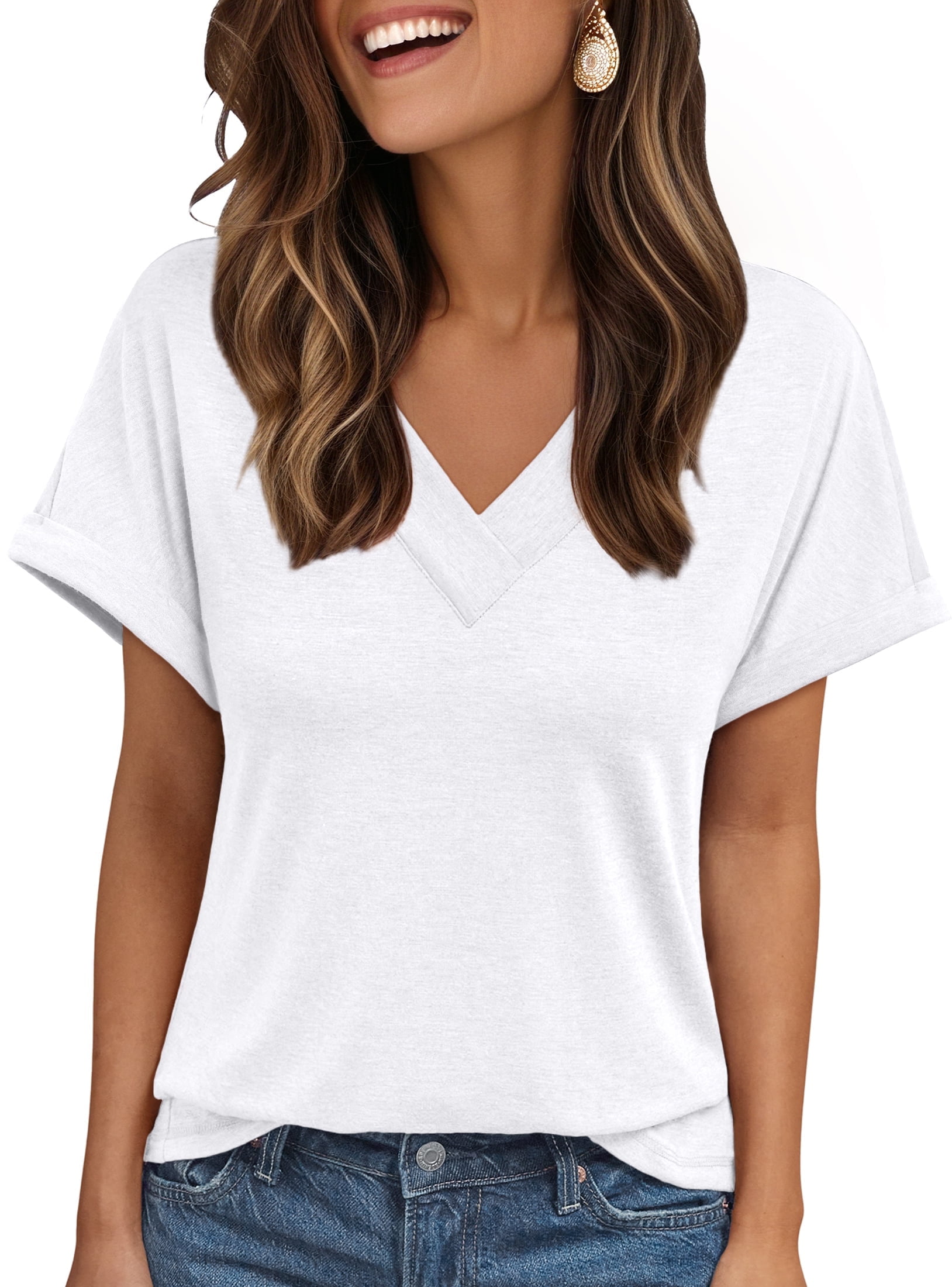 SUNBS T Shirts for Women V Neck Blouses Summer Casual Short Sleeve Top ...