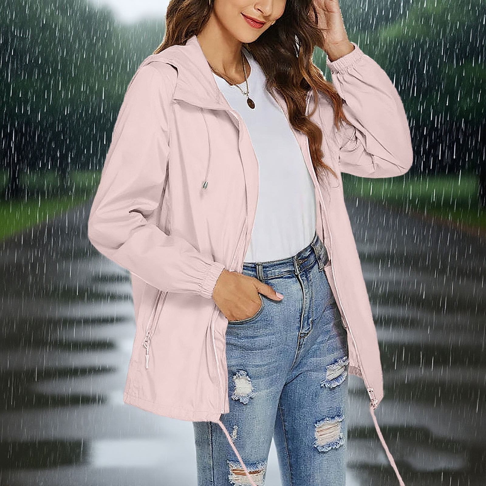 SUNBS Womens Waterproof Raincoat Lightweight Breathable Rain Jacket ...