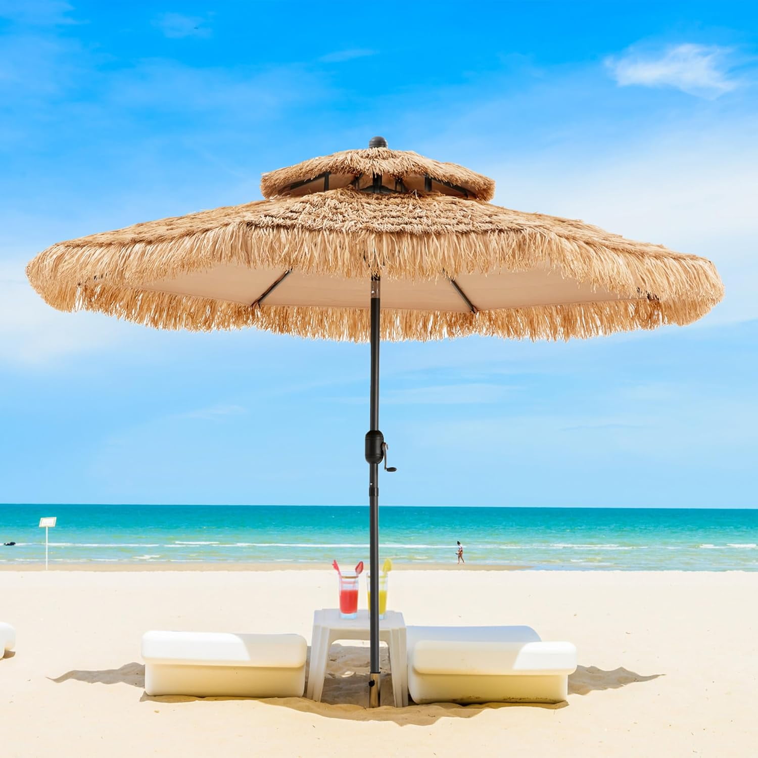 SUNBURY 9/10FT 2-Tier Wind-Resistant Tiki Umbrella with 8 Ribs,Extra ...