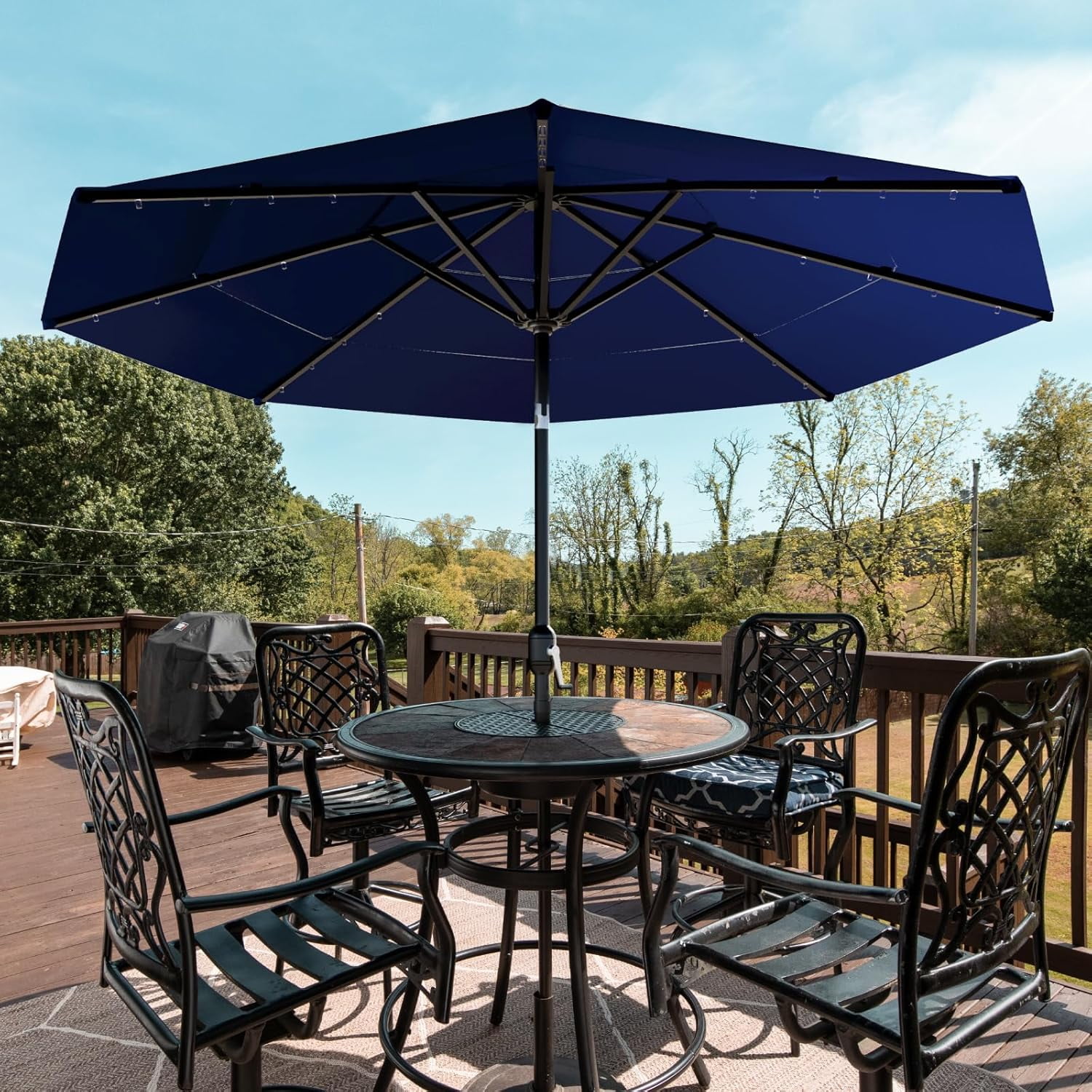 SUNBURY 9FT/10FT/11FT 3-Tier Solar Polyester LED Lighted Patio Umbrella ...