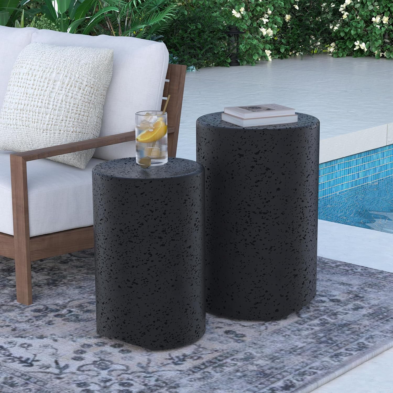 SUNBURY Concrete Side Table Set of 2, Outdoor Side Table Nesting for ...