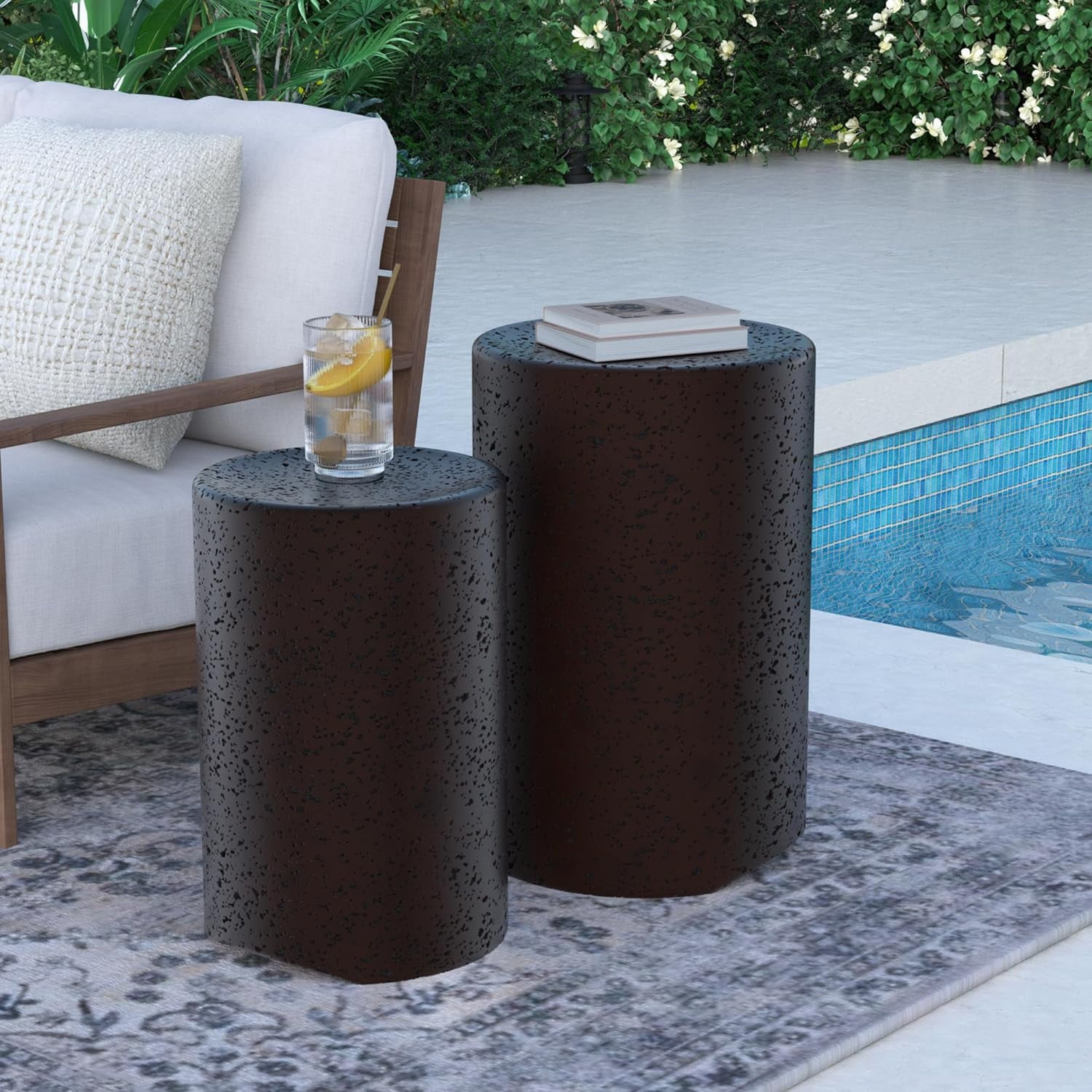 SUNBURY Concrete Side Table Set of 2, Outdoor Side Table Nesting for ...