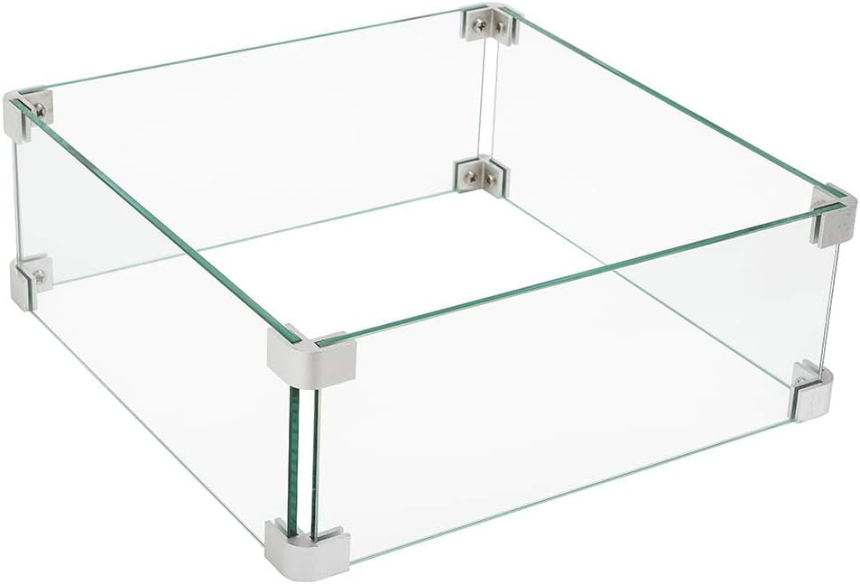 SUNBURY Glass Wind Guard Fence, 14 x 14 Inch Square Fire Table ...