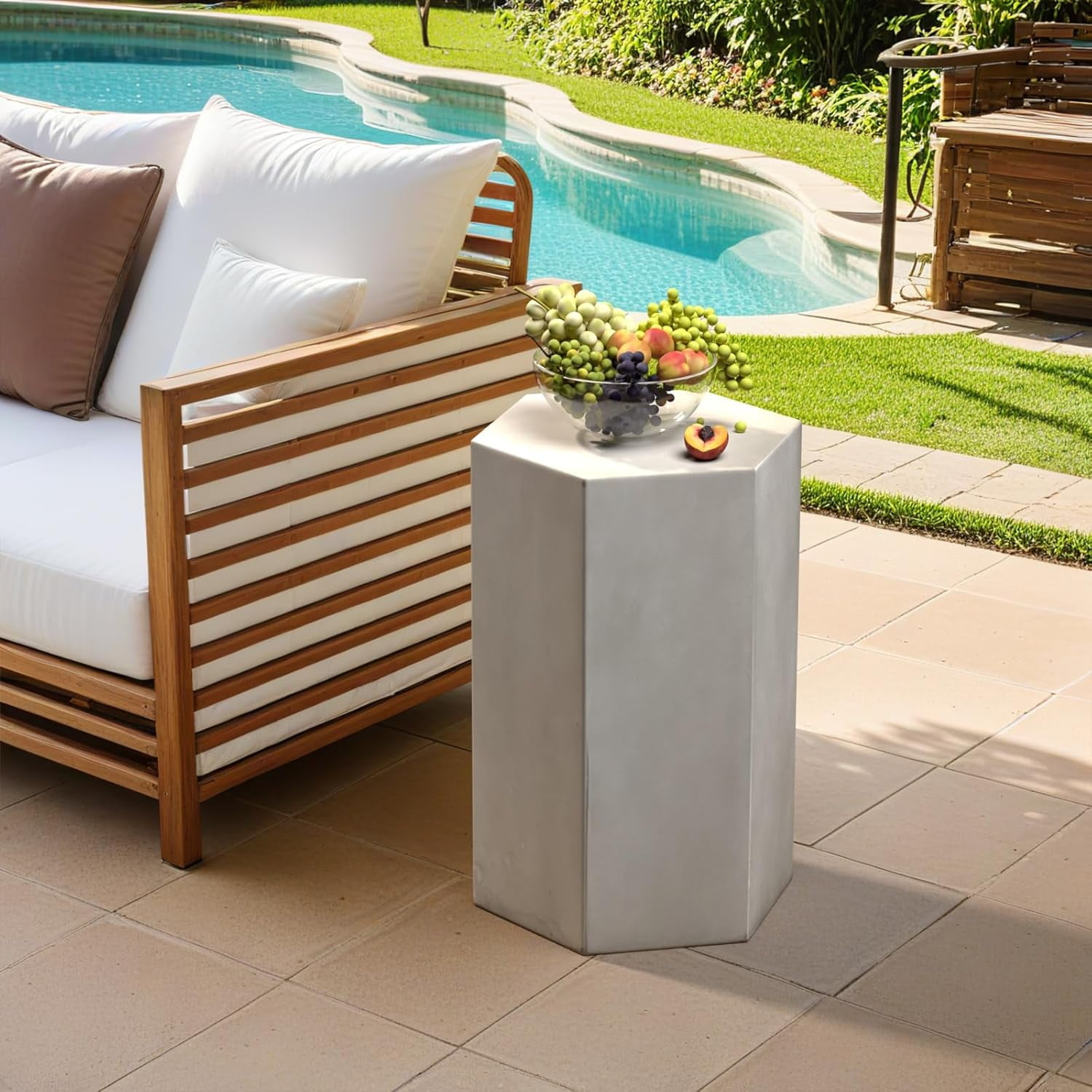 SUNBURY Indoor Outdoor Concrete Side Table, Outdoor End Tables for ...