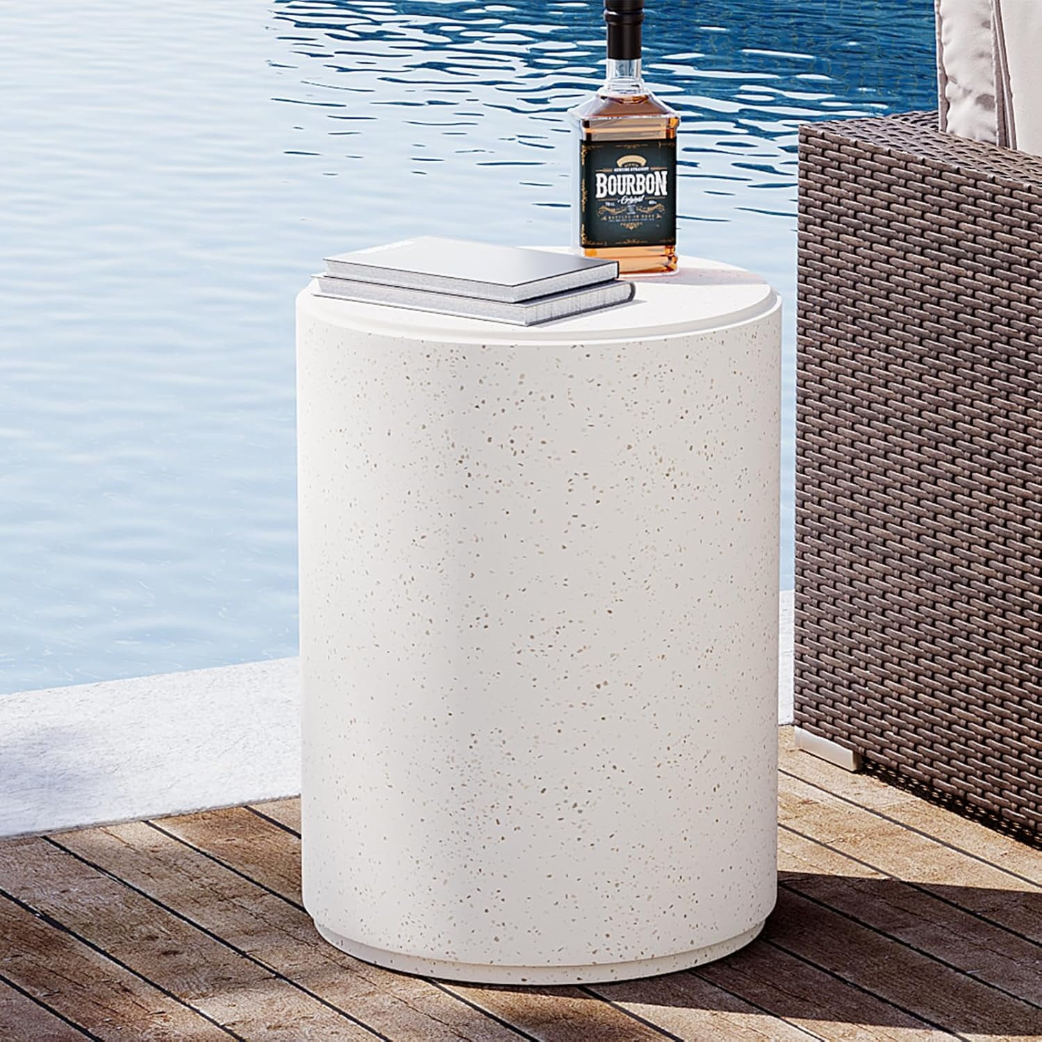 SUNBURY Outdoor Concrete Side Table, 20" H Outdoor End Tables, Cement Accent Table for Patio ...