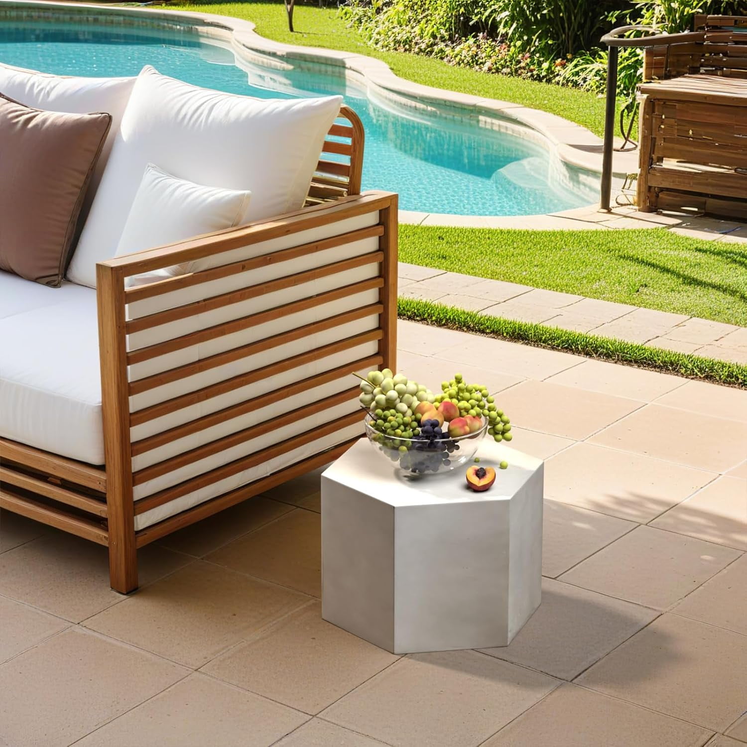 SUNBURY Outdoor Concrete Side Table, Outdoor End Tables for Patio 12" H ...