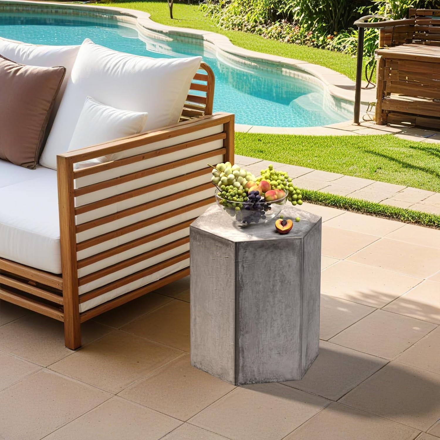 SUNBURY Outdoor Concrete Side Table, Patio Accent Table for Outside, 16 ...