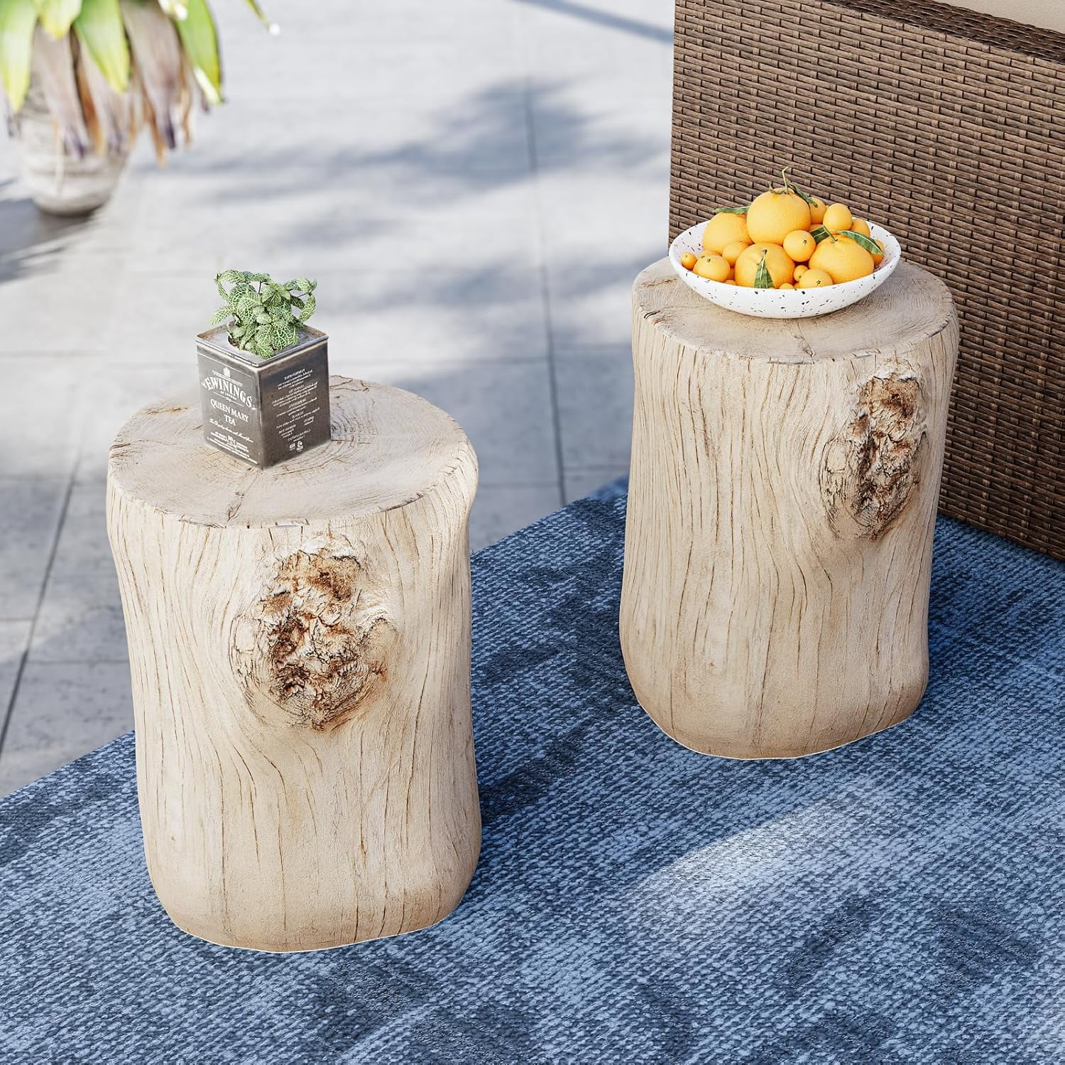 SUNBURY Outdoor Side Table Set of 2, Tree Stump Side Table Antique ...
