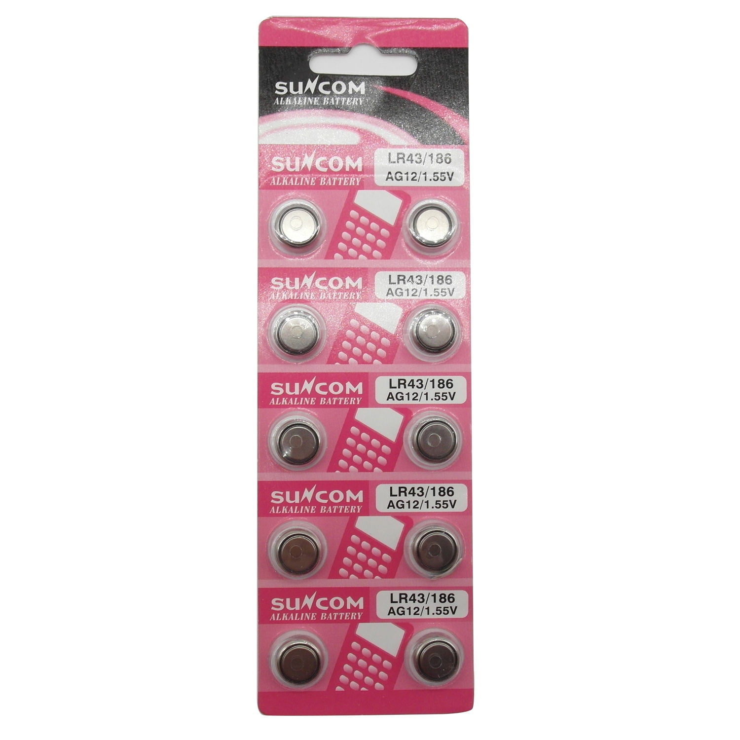 SUNCOM (10 pcs) AG12 Alkaline 1.5V Button Cell Battery Single Use LR43 ...