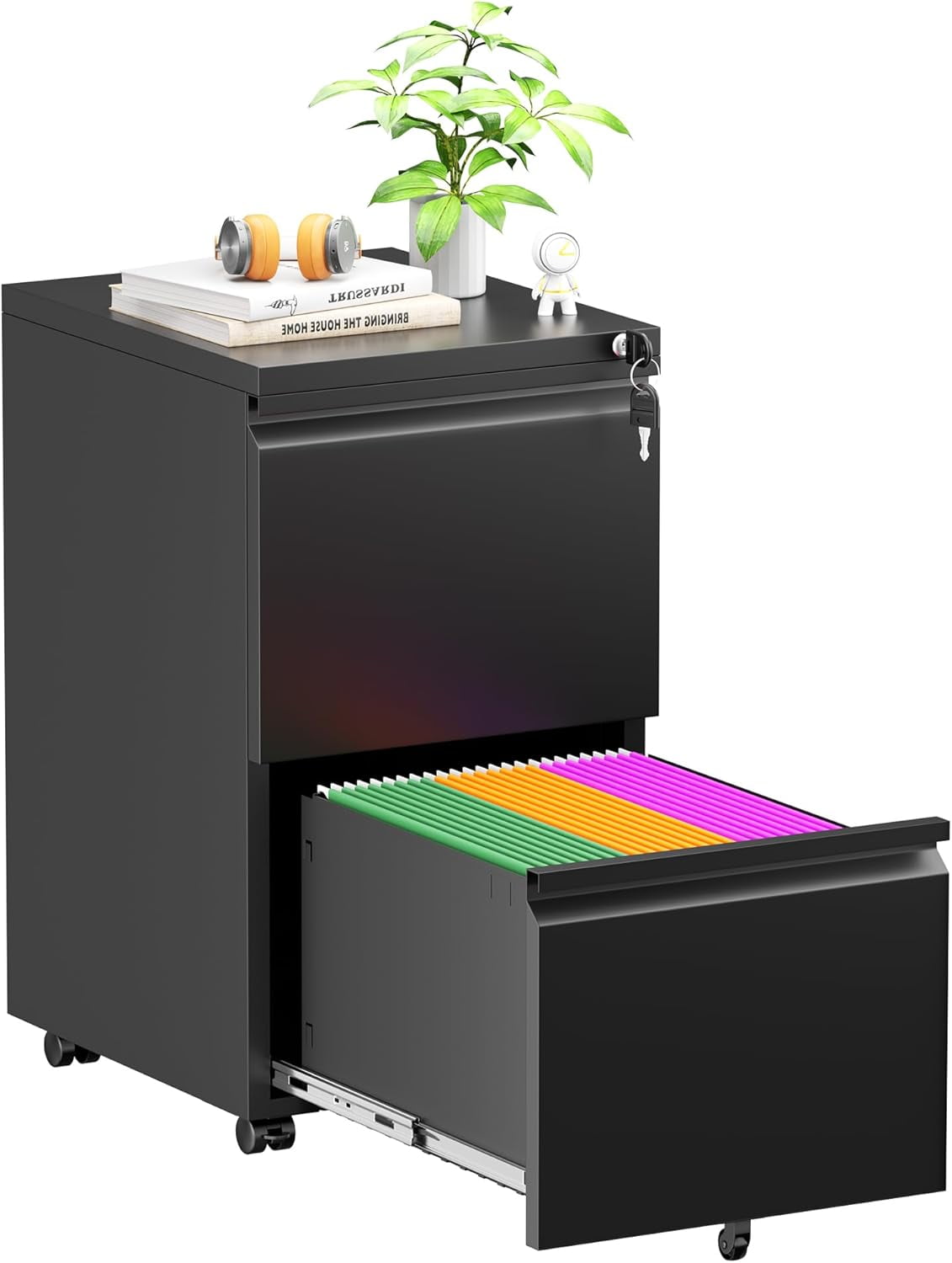 SUNCOWN File Cabinet, 2-Drawer Rolling File Cabinet with Lock Fully ...