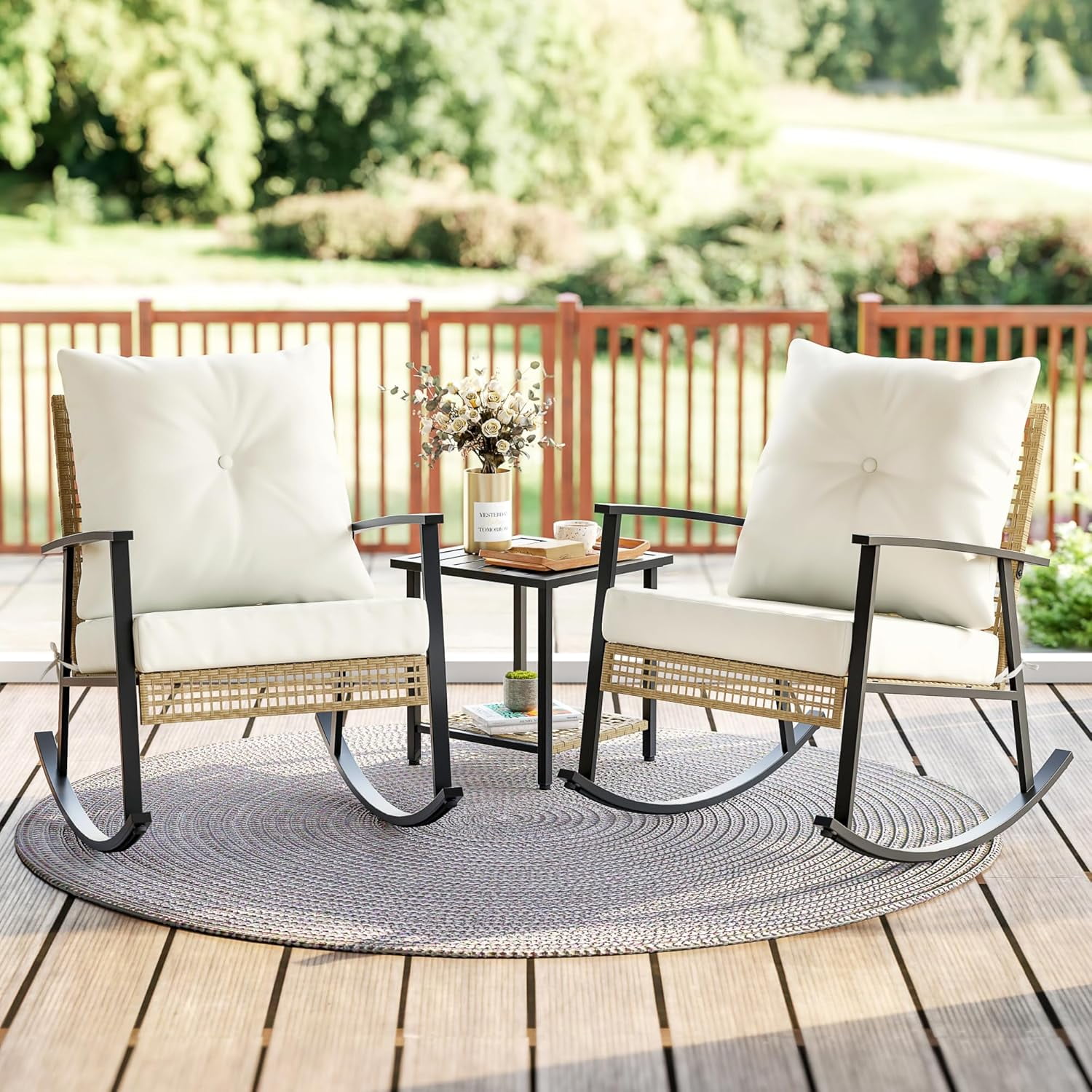 SUNCOZE 3 Piece Patio Furniture Set, Outdoor Rocking Chairs Set of 2 ...