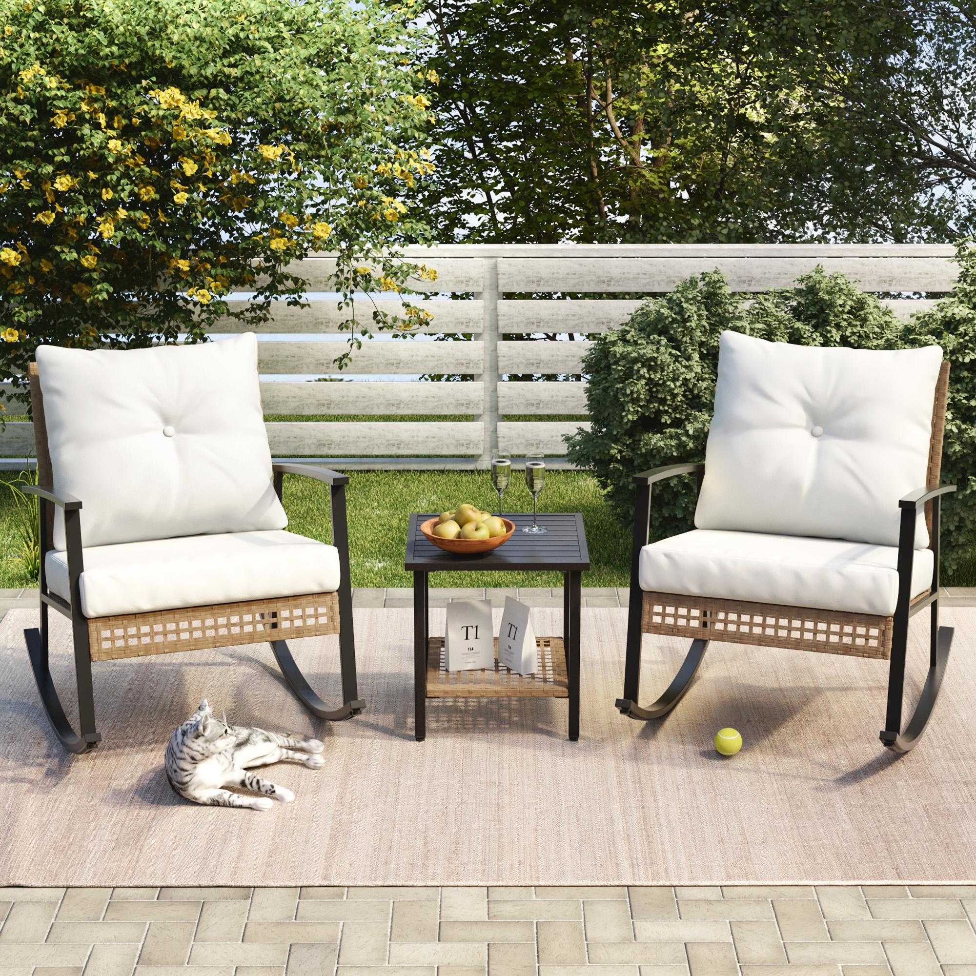 FDW Wicker Patio Furniture 3 Piece Patio Set Chairs Bistro Set Outdoor ...