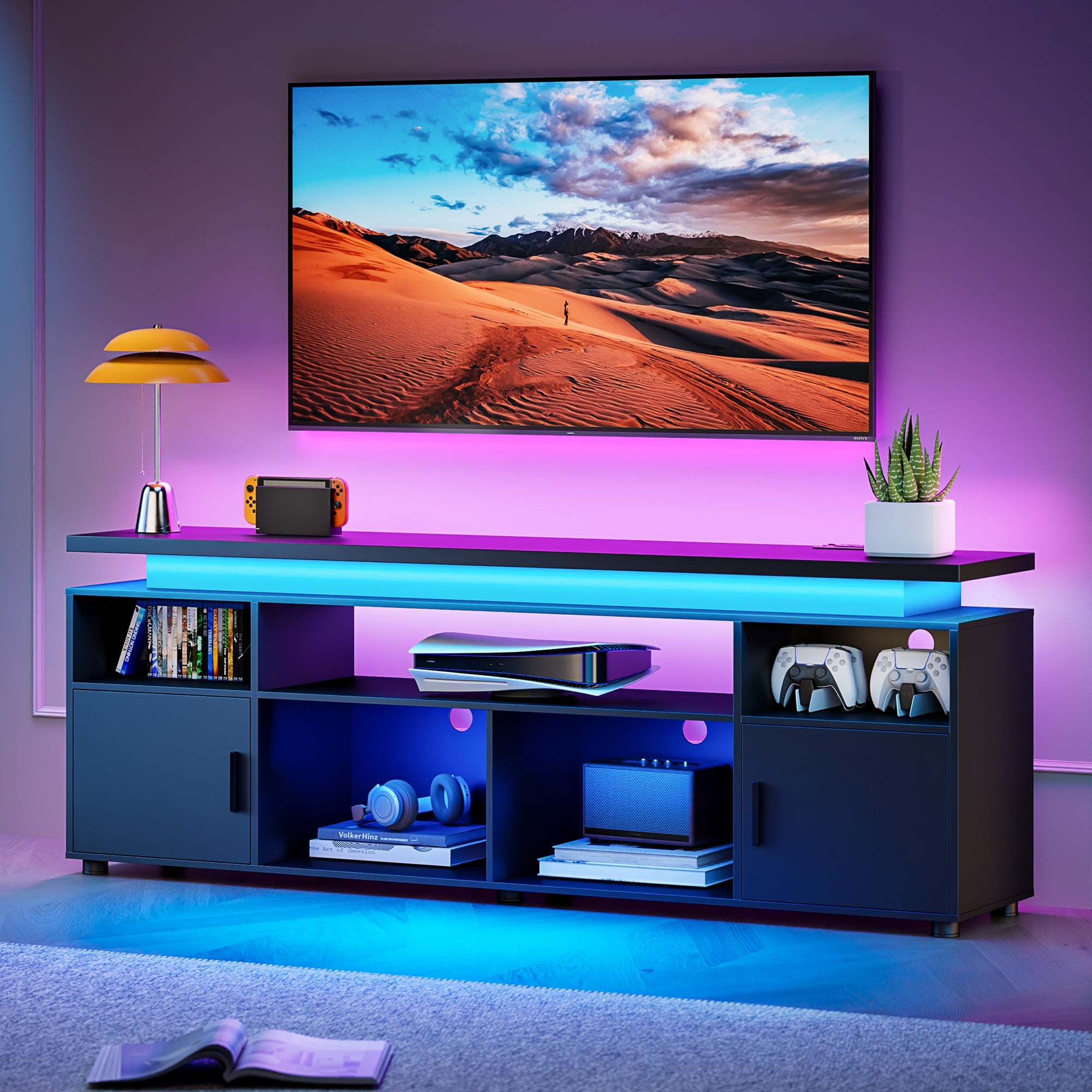 SUNCOZE TV Stand for TVs Up to 80 inch Entertainment Center with LED ...
