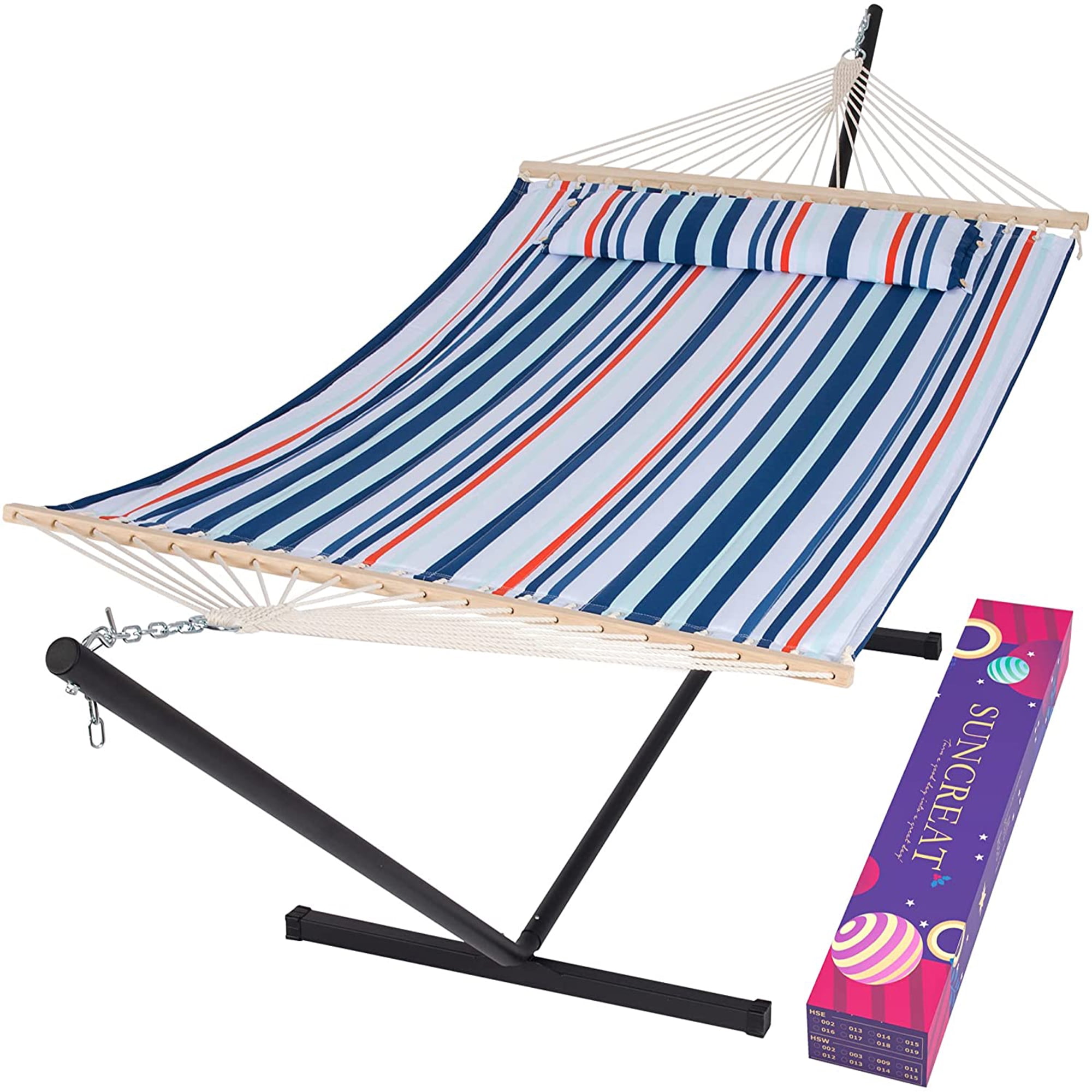 SUNCREAT 2 Person Polyester Hammock with Stand, 146” (L) x 55.1” (W) x ...
