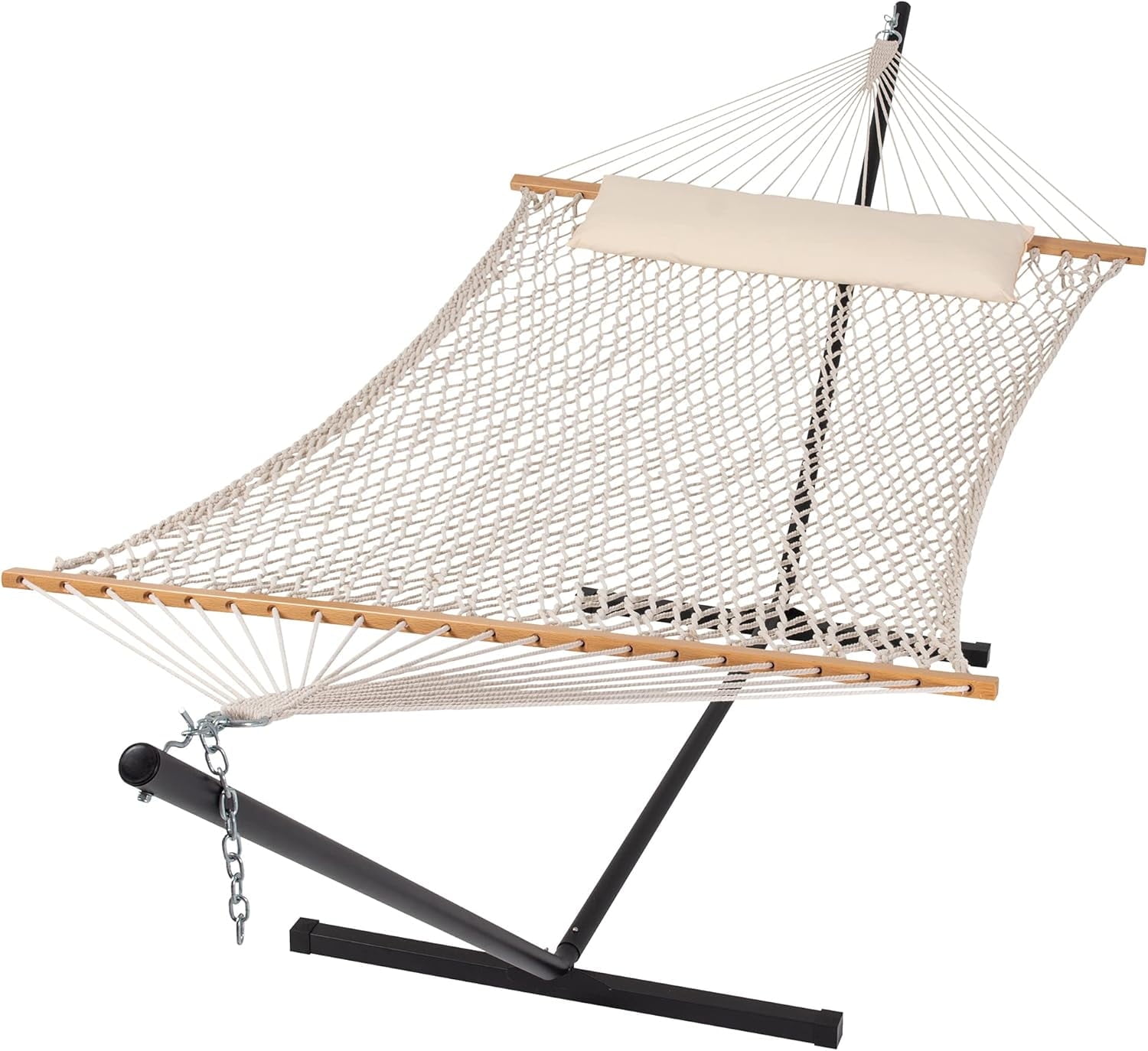 SUNCREAT 2 Person Portable Hammock with Stand, Hand-Woven Cotton Rope ...