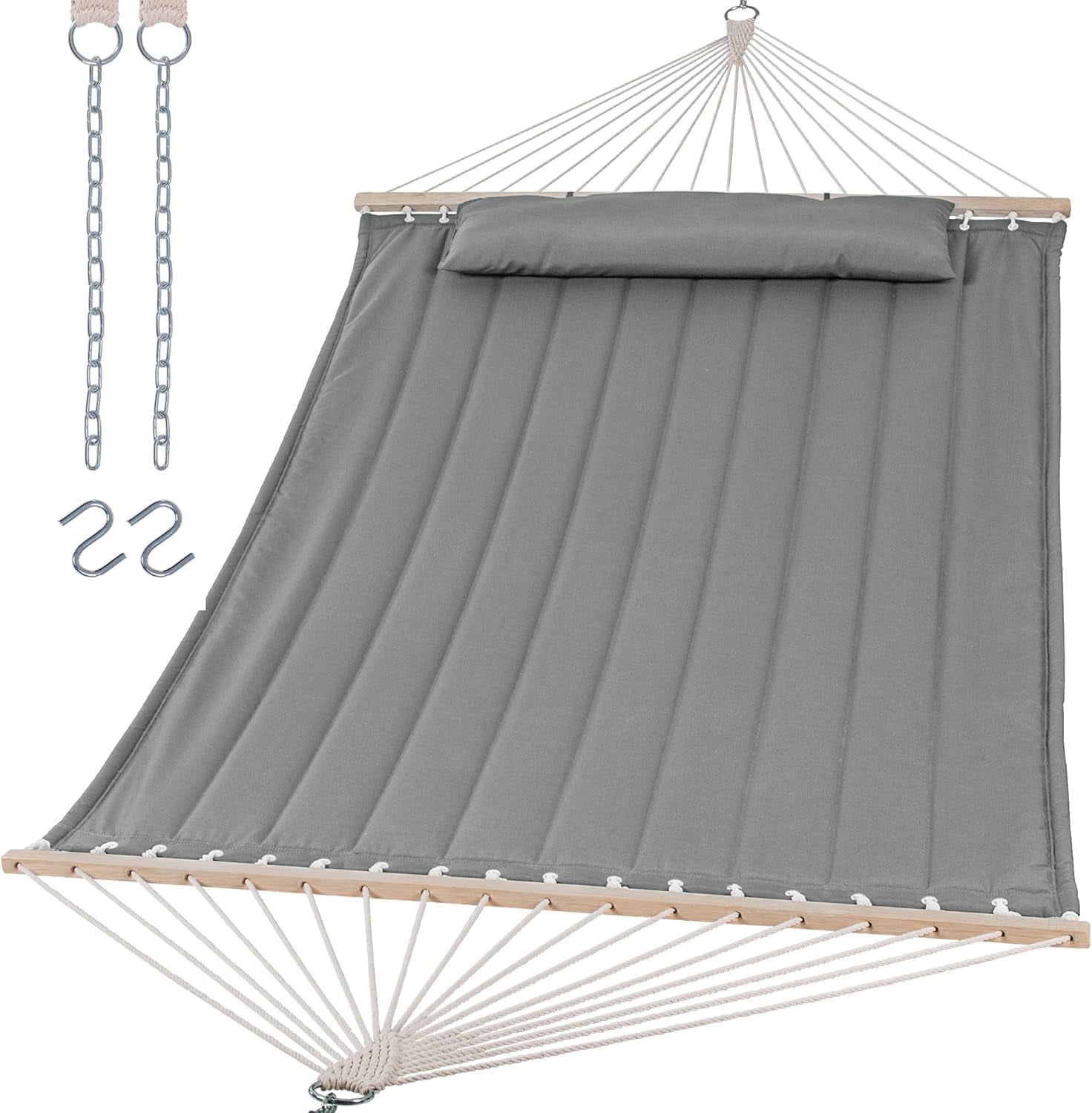 SUNCREAT Portable Double Hammock with Hardwood Spreader Bar, Extra ...