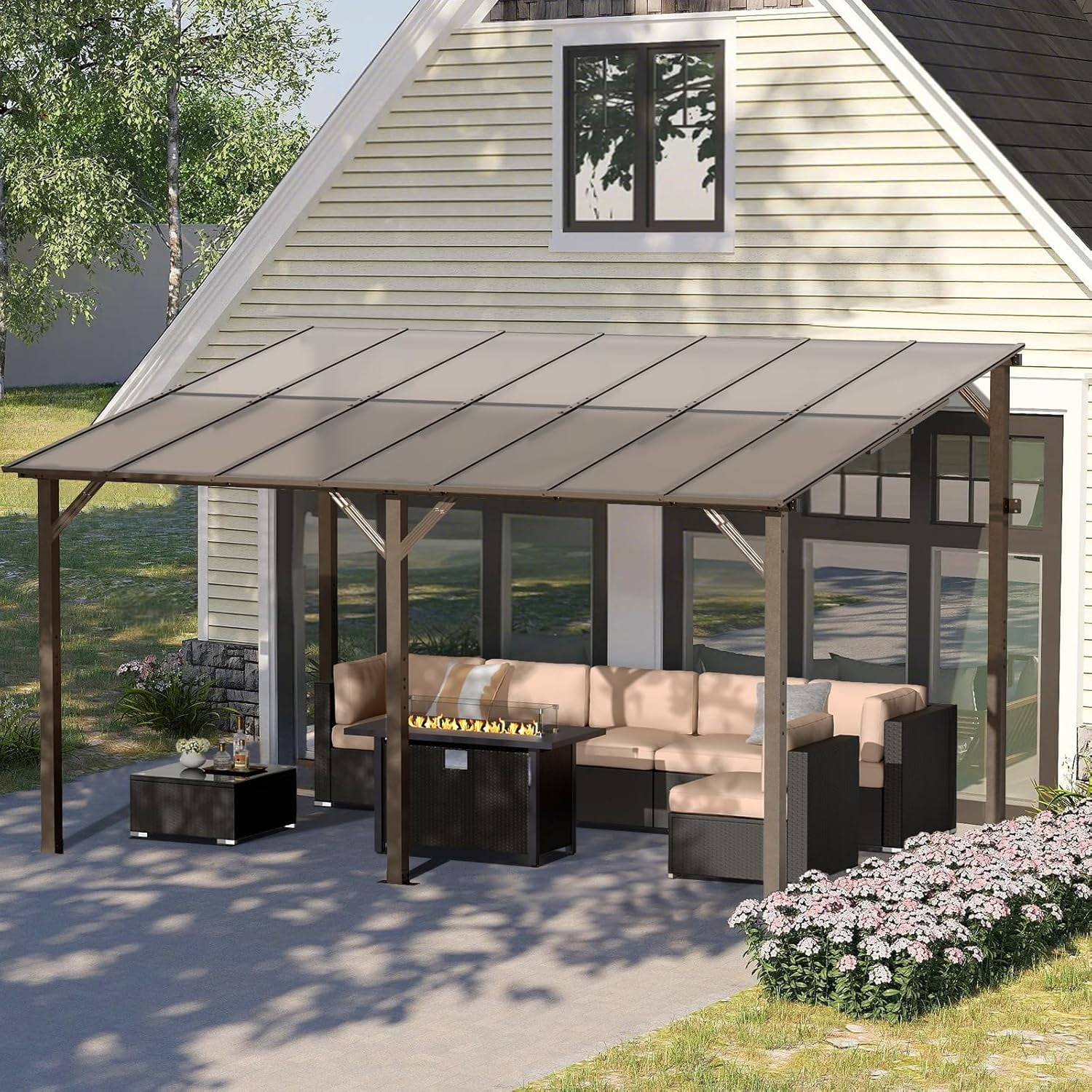 SUNCROWN 10'x14' Hardtop Gazebo, Wall-Mounted Gazebos Pergola, Outdoor ...