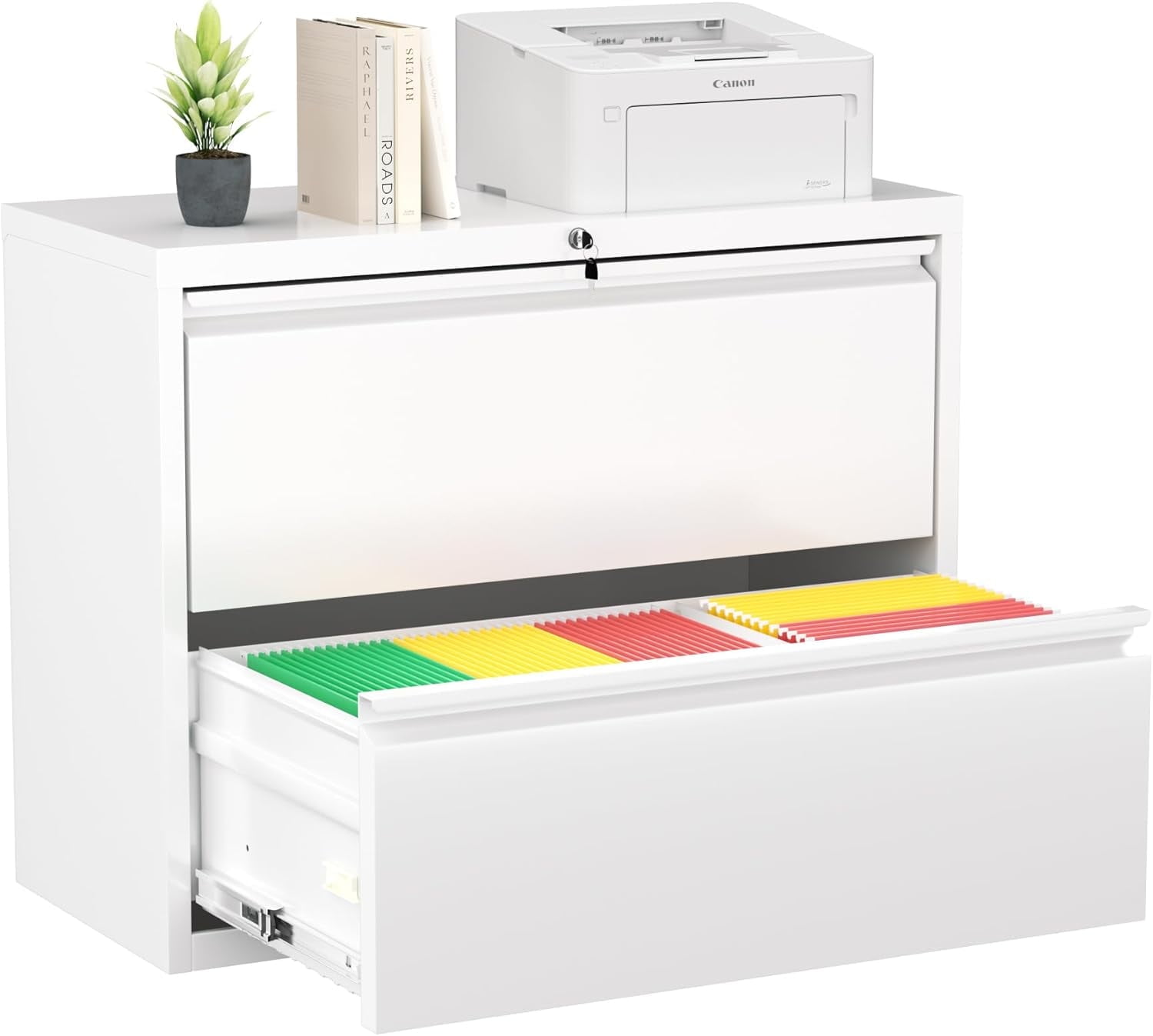 SUNCROWN 2 Drawer Filing Cabinet, White Lateral File Cabinet with Lock ...