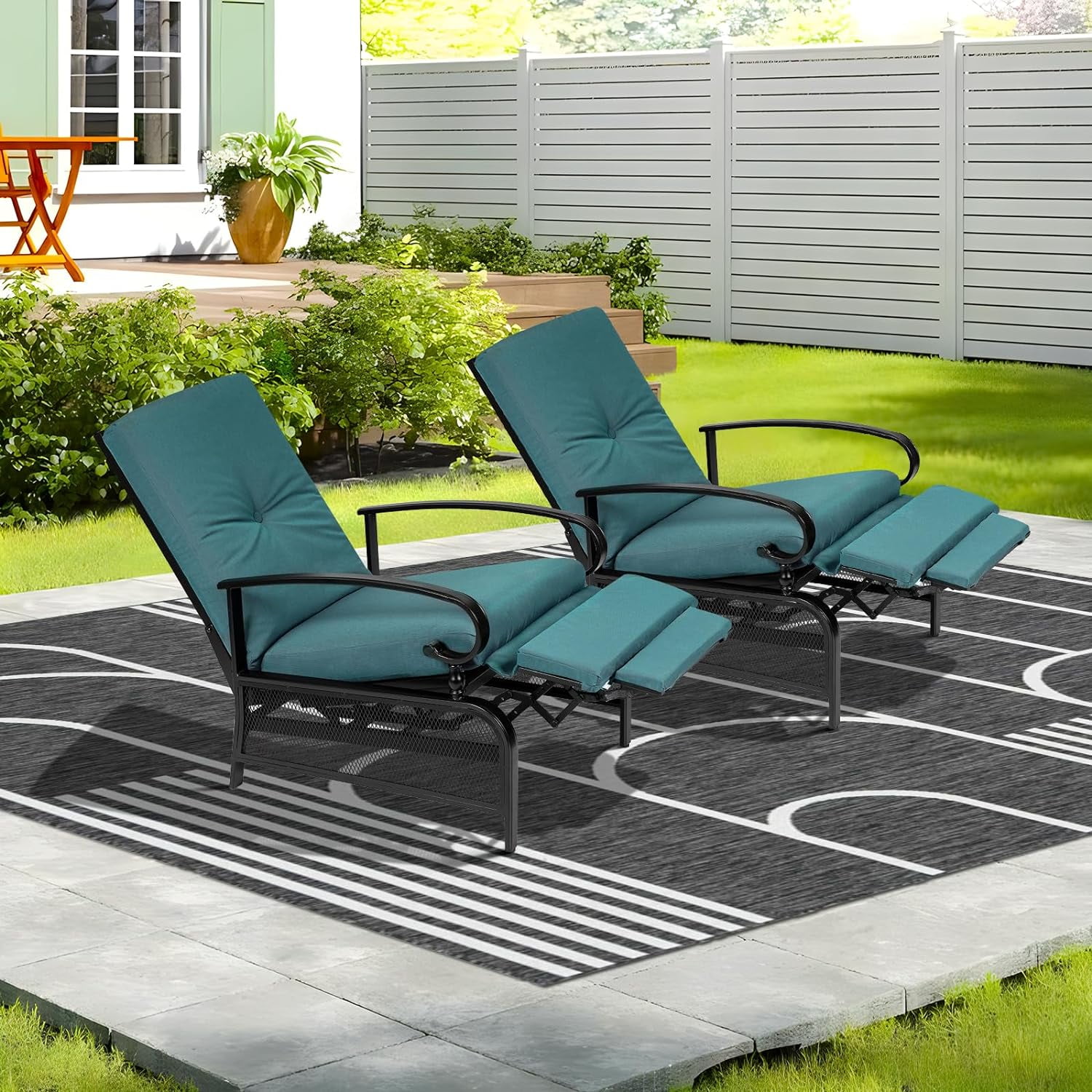 SUNCROWN 2 Pack Outdoor Reclining Patio Lounge Chair, Adjustable Metal ...