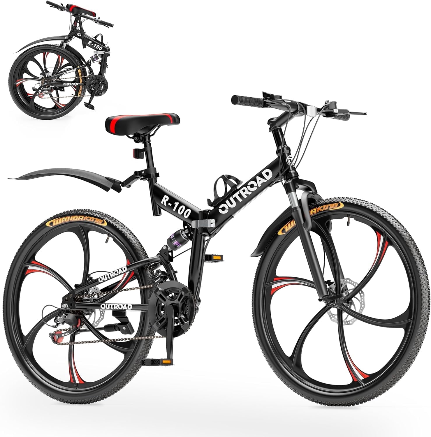 SUNCROWN 26 Inch Folding Mountain Bike, 21 Speed Full Suspension High ...