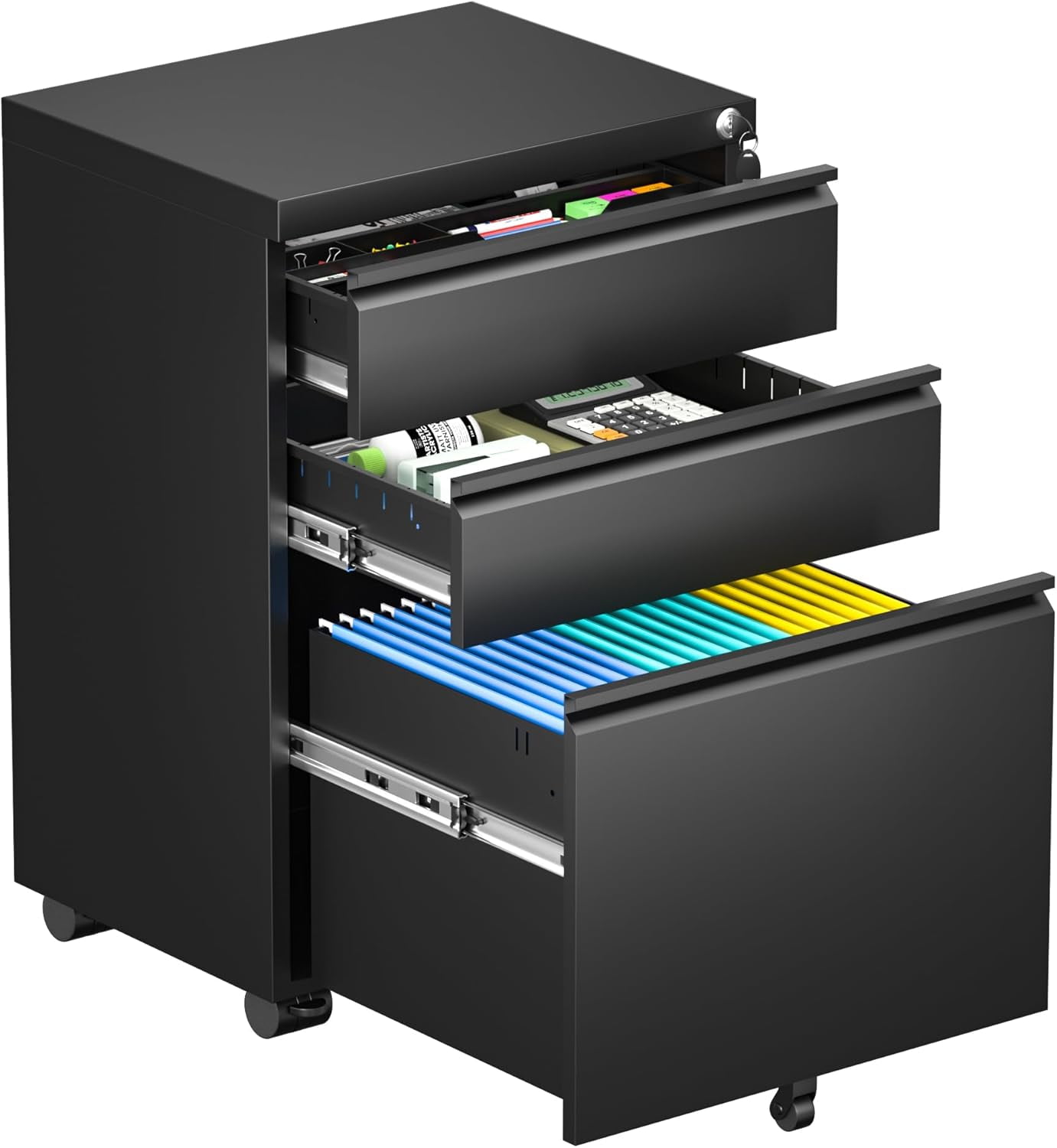 SUNCROWN 3 Drawer File Cabinet, Metal Filing Cabinets for Home Office ...