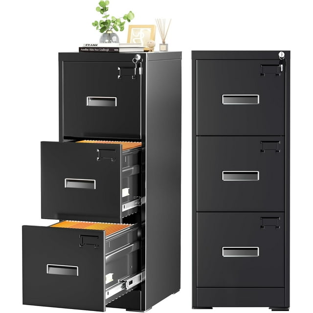 SUNCROWN 3 Drawer File Cabinet, Metal Vertical Narrow File Cabinet with ...
