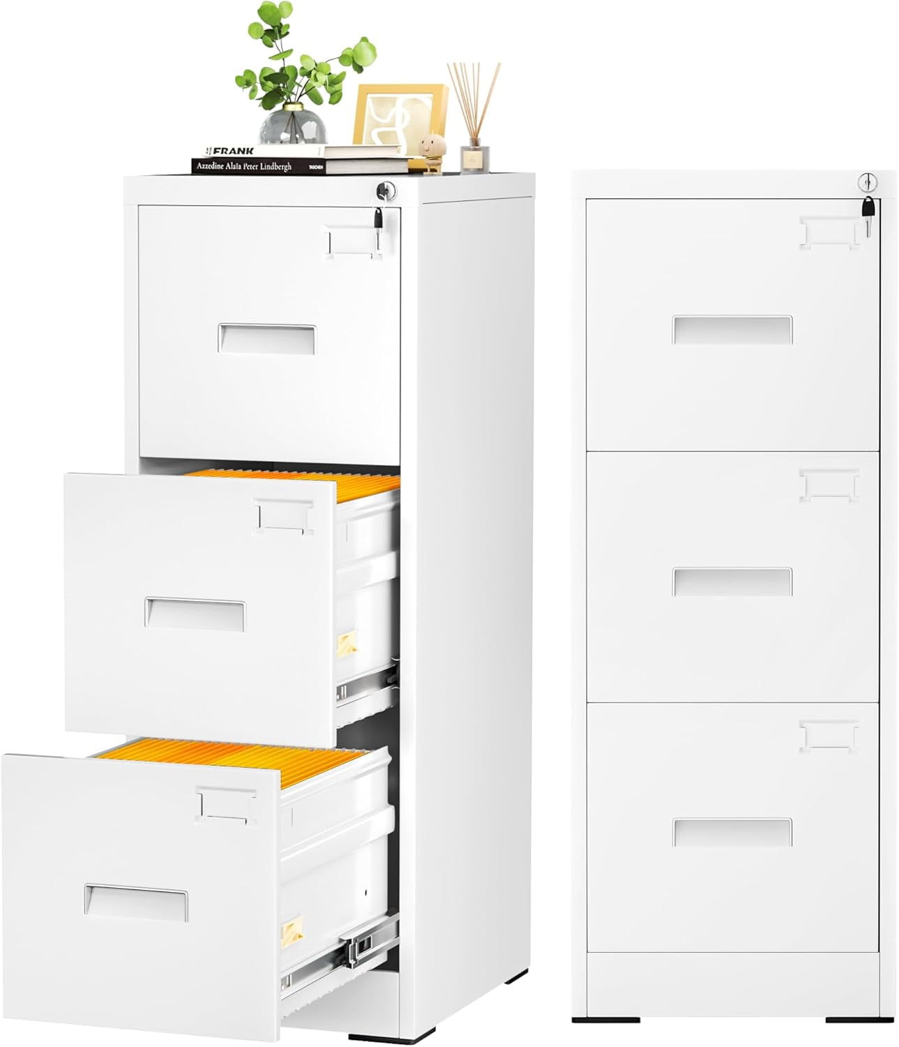 SUNCROWN 3 Drawer File Cabinet, Metal Vertical Narrow File Cabinet with ...
