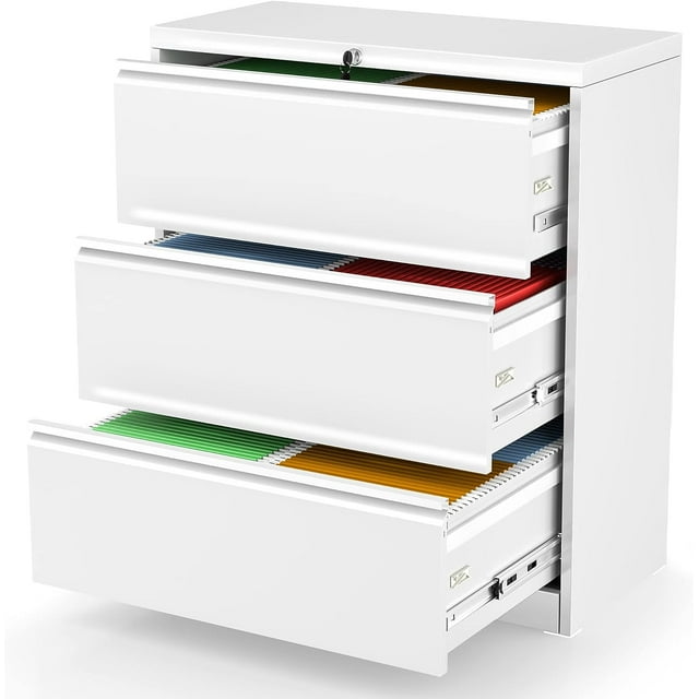 SUNCROWN 3 Drawer Lateral Metal File Cabinet with Lock for Legal/Letter ...