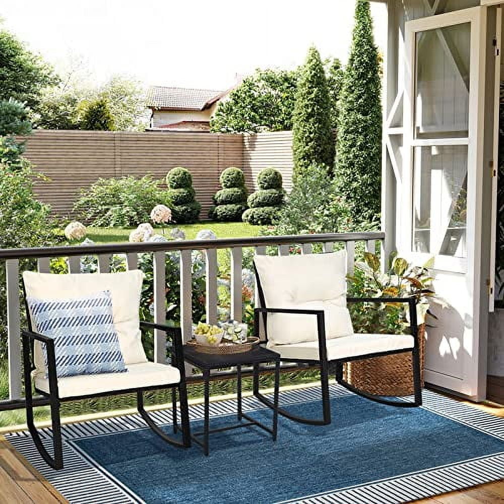 SUNCROWN 3 Piece Outdoor Rocking Bistro Set Black Wicker Furniture ...