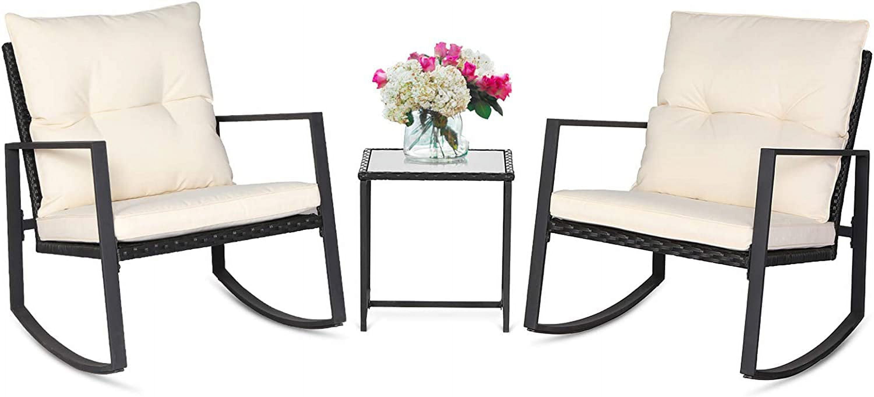 SUNCROWN 3 Piece Outdoor Rocking Bistro Set Black Wicker Furniture ...