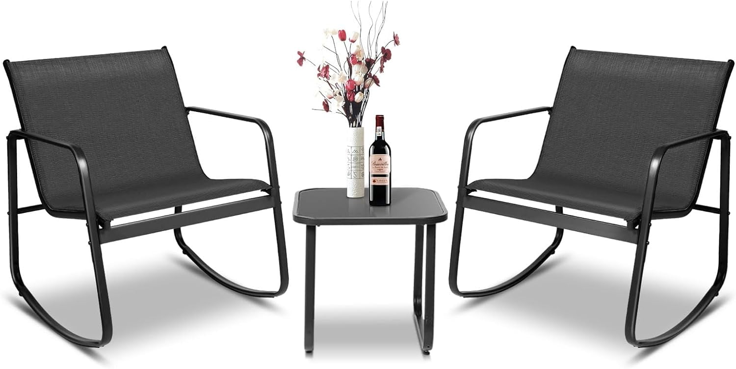 SUNCROWN 3-Piece Outdoor Rocking Bistro Set - Black Patio Furniture for ...