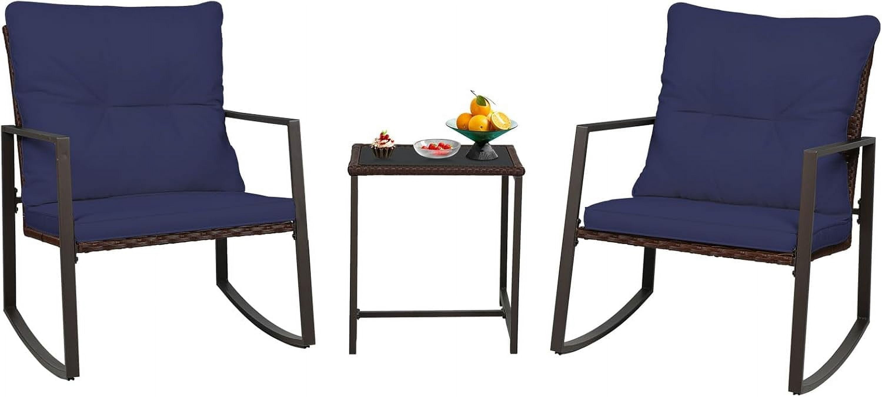 SUNCROWN 3-Piece Outdoor Rocking Chairs Patio Bistro Set Patio Brown ...