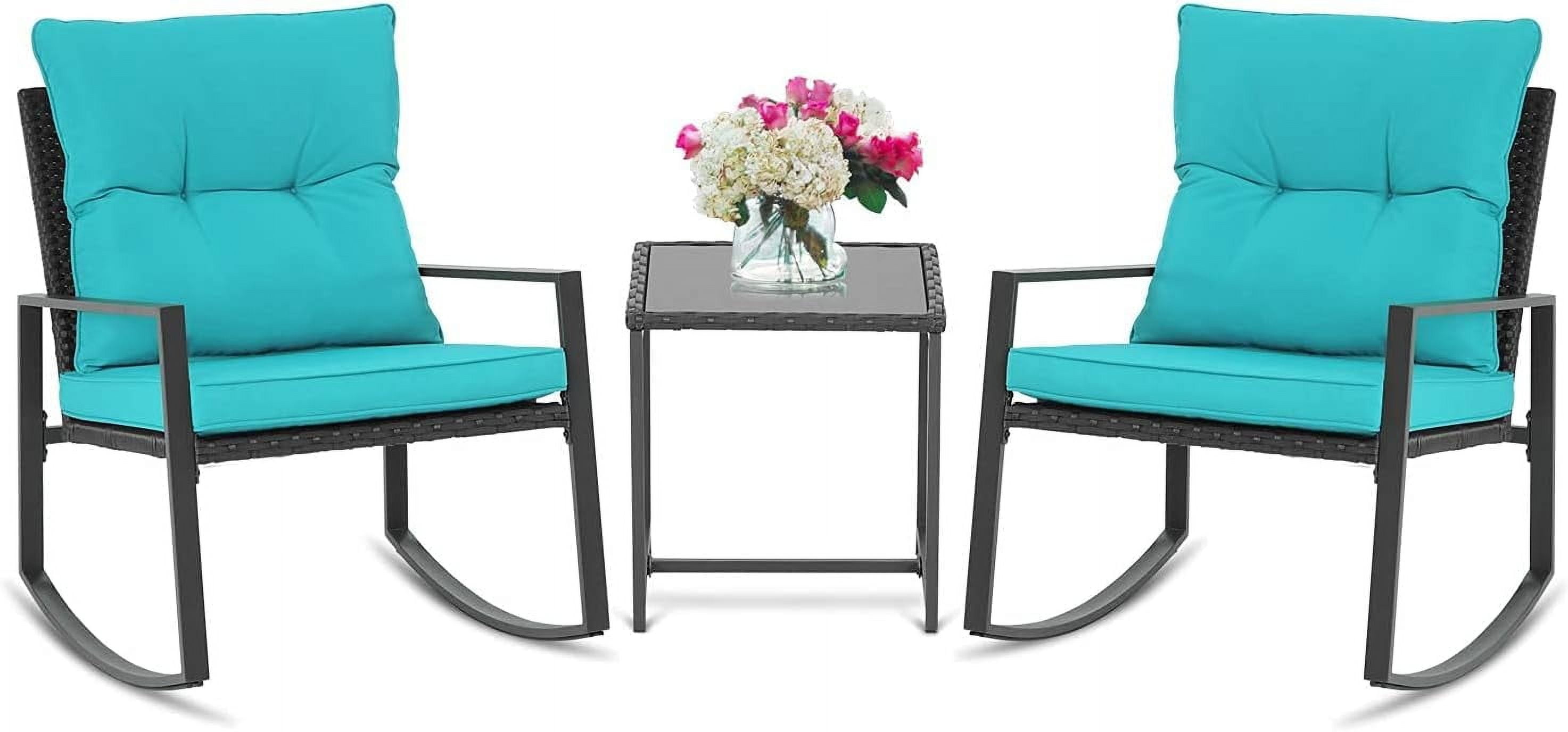 SUNCROWN 3 Pieces Outdoor Rocking Chair Set Patio Wicker Rattan Bistro ...