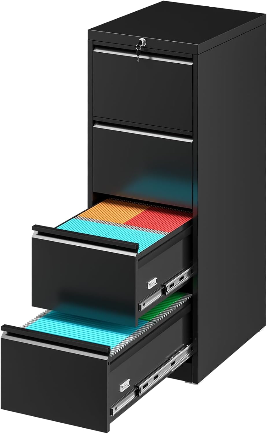 SUNCROWN 4 Drawer File Cabinet, Black Vertical Filing Cabinet with Lock ...