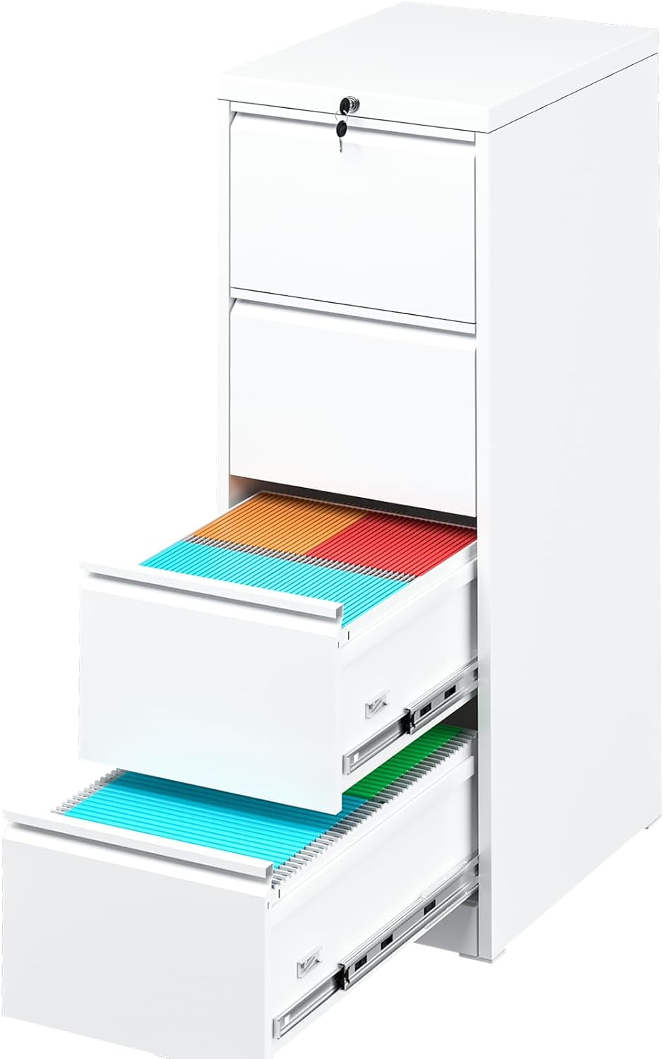 Suncrown 4 Drawer White File Cabinet, Tall Metal Filing Cabinet with ...