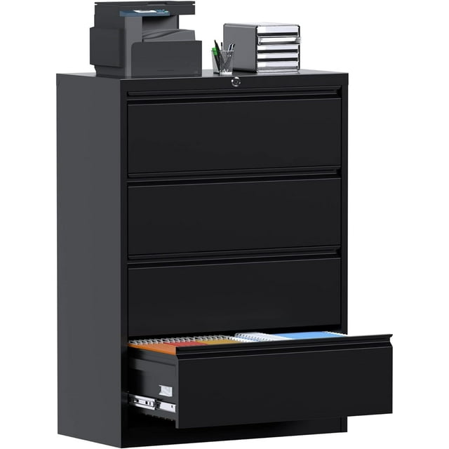 SUNCROWN Office Lockable Steel 4 Drawer Lateral Metal File Storage ...