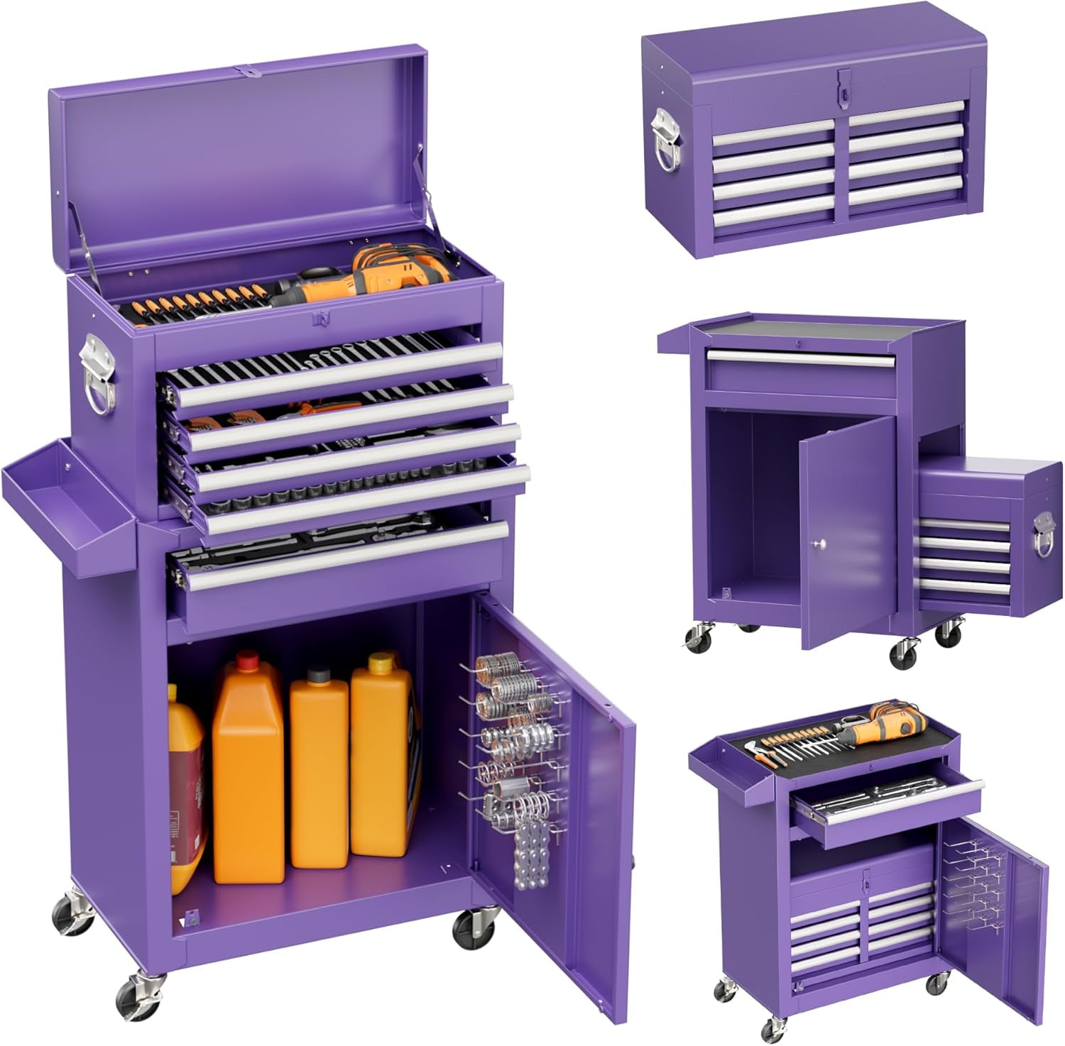 SUNCROWN 5-Drawer Rolling Tool Storage Cabinet with Detachable Top Tool ...