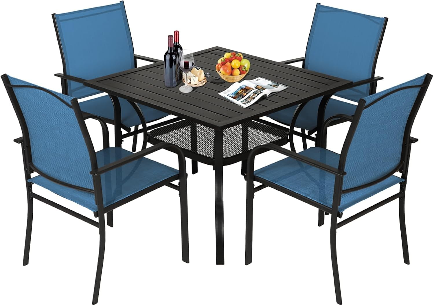 SUNCROWN 5 Piece Patio Dining Set Outdoor Furniture, Square Metal Slatted Table with 1.57 ...