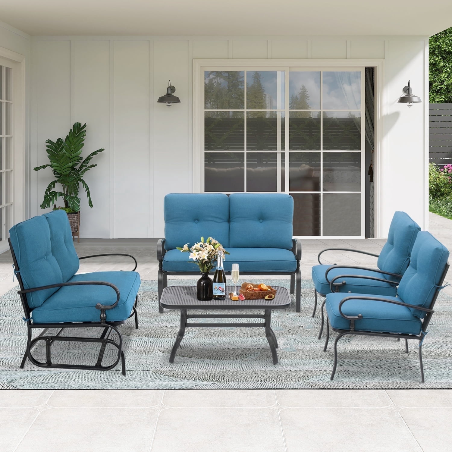 SUNCROWN 5-Piece Patio Furniture Set Outdoor Metal Conversation Peacock ...